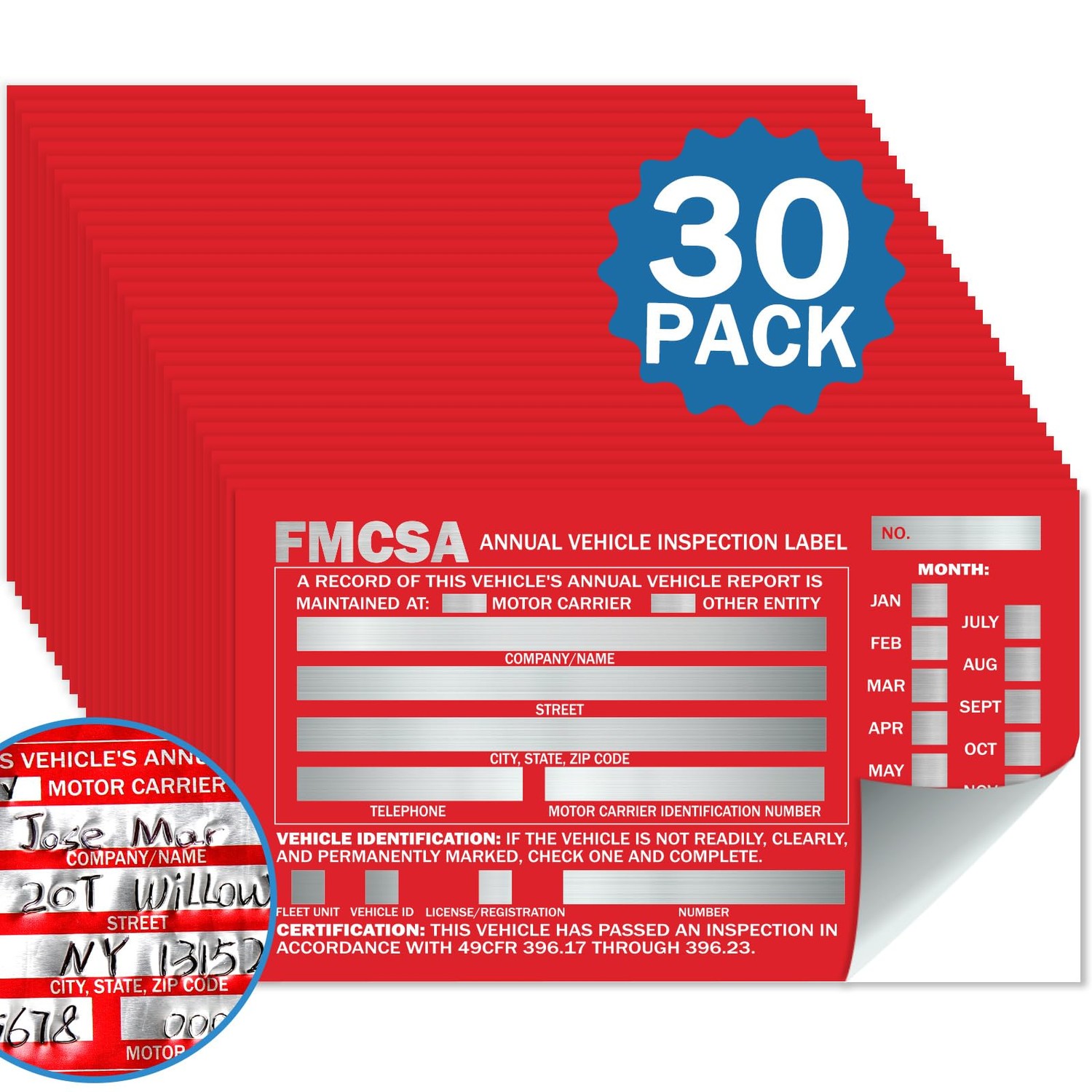 PUNCHMAN 30 Pack Red DOT Annual Vehicle Inspection Stickers - FMCSA ...