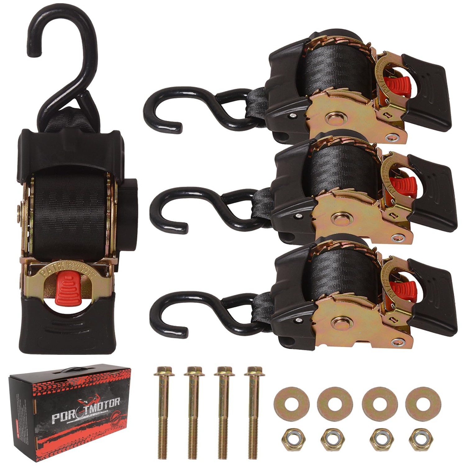 Porotmotor 4 Pack Bolt-On Retractable Ratchet Straps (2" x9'), 3000LBS ...