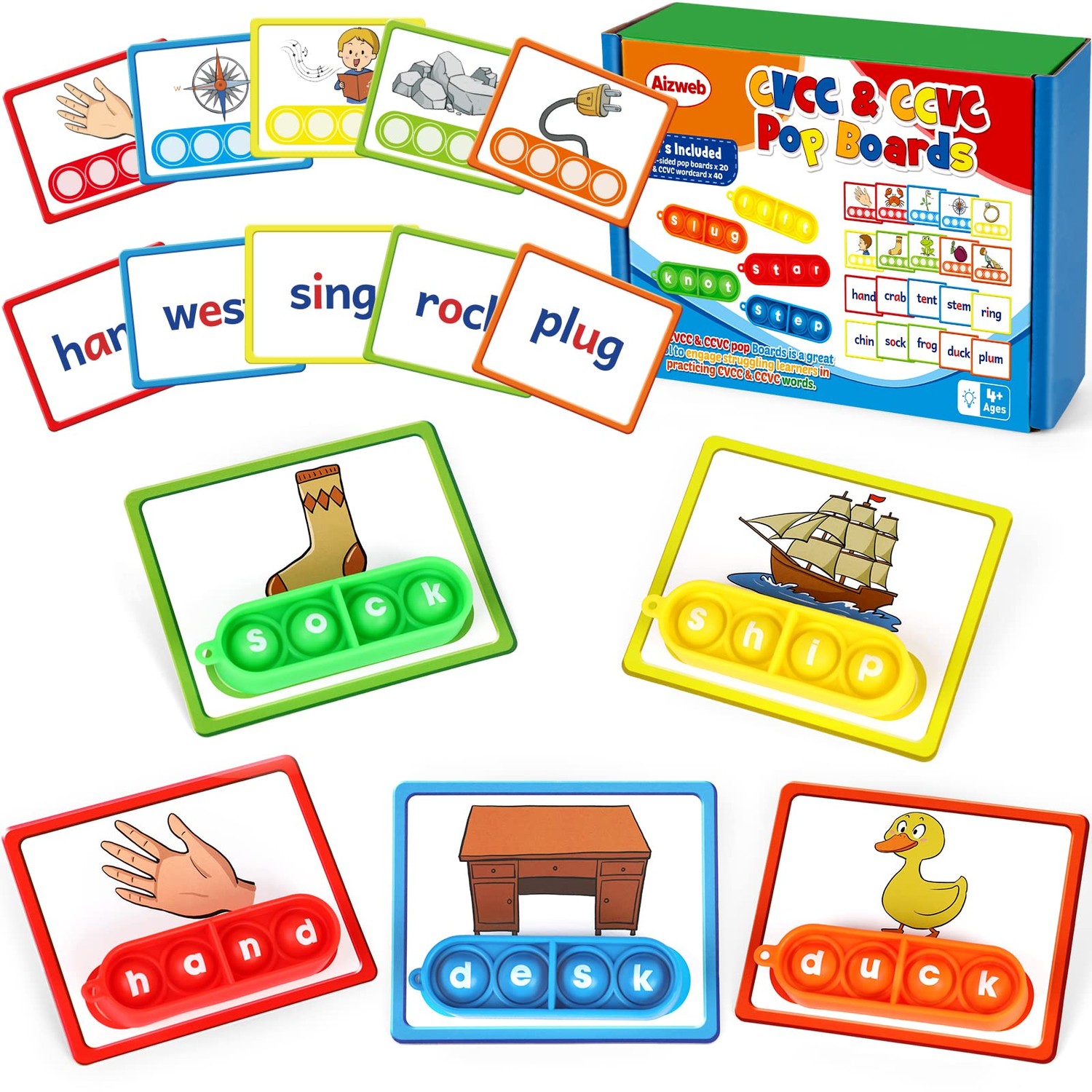 Aizweb CVCC & CCVC Word Game,Mini Pop Board Fidget Sensory Toy Pack for ...