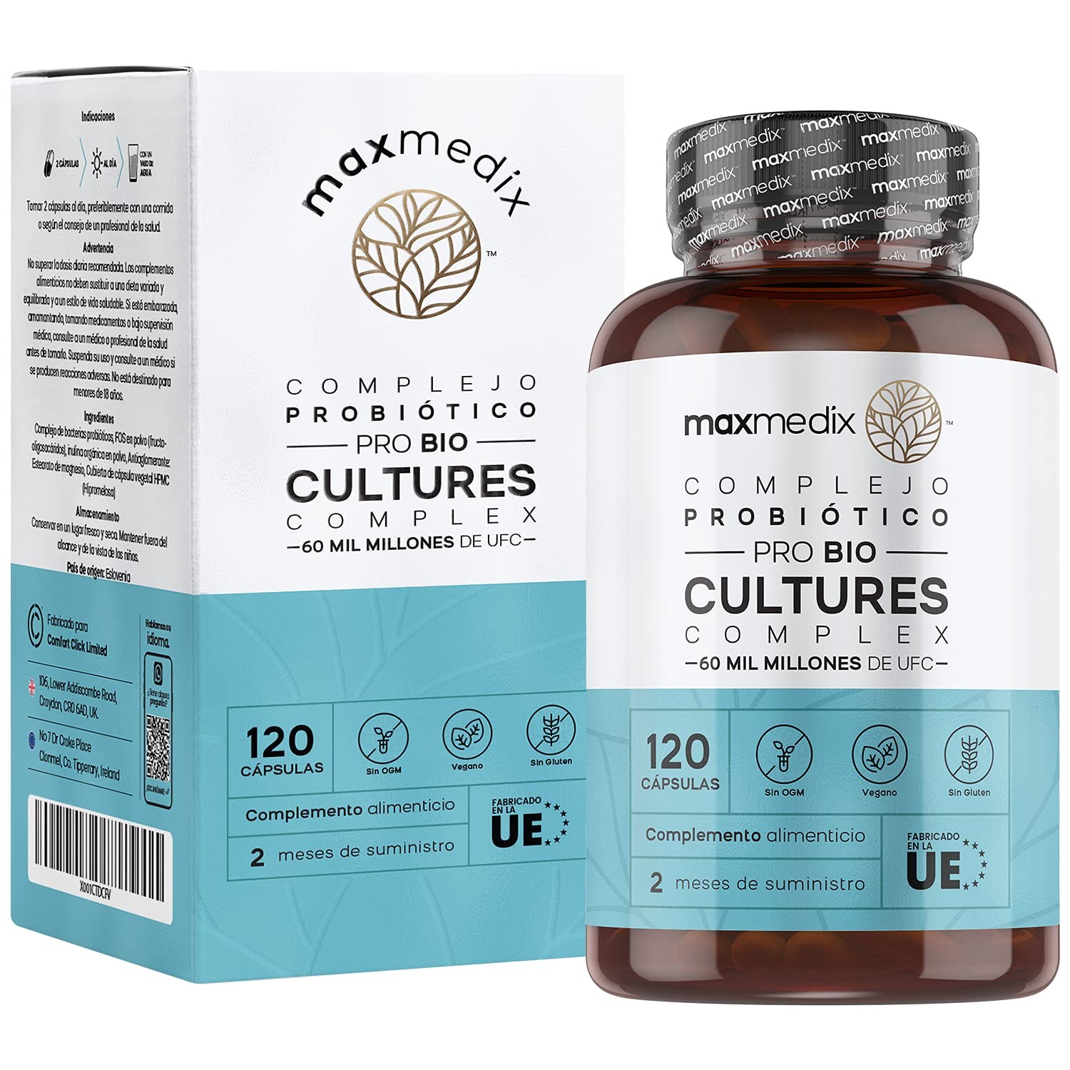 maxmedix Intestinal Probiotics 60 Billion CFU, 20 Bacterial Strains 120 ...
