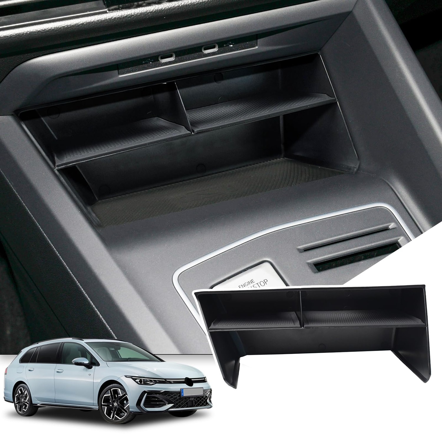 X-TKER Center Console Insert Tray Compatible with Volkswagen Golf GTI R ...