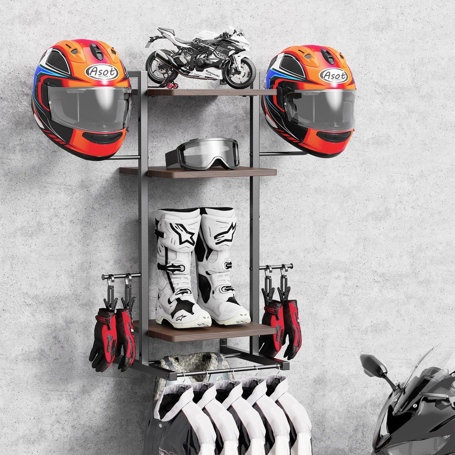 BEGULF 3-In-1 Helmet Holder Wall Mount, Retro 3-Tier Motorcycle Helmet ...