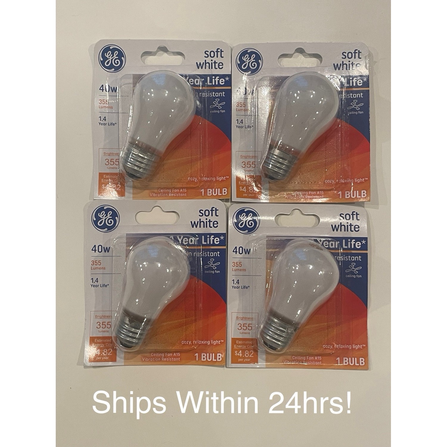 GE 4 Soft White GE Ceiling Fan Bulbs 40W 355 Lumen Vbration Resistant ...