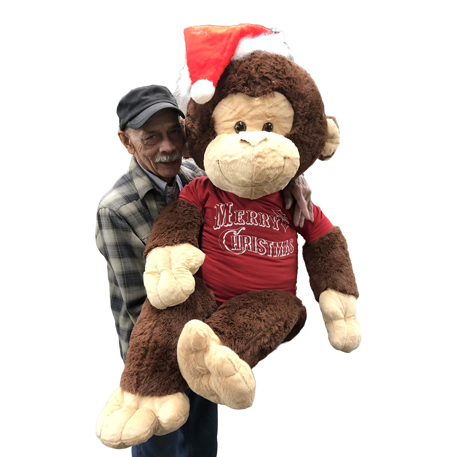 Big Plush Giant Stuffed Monkey Wears Christmas Hat & Shirt - Large 4 ...
