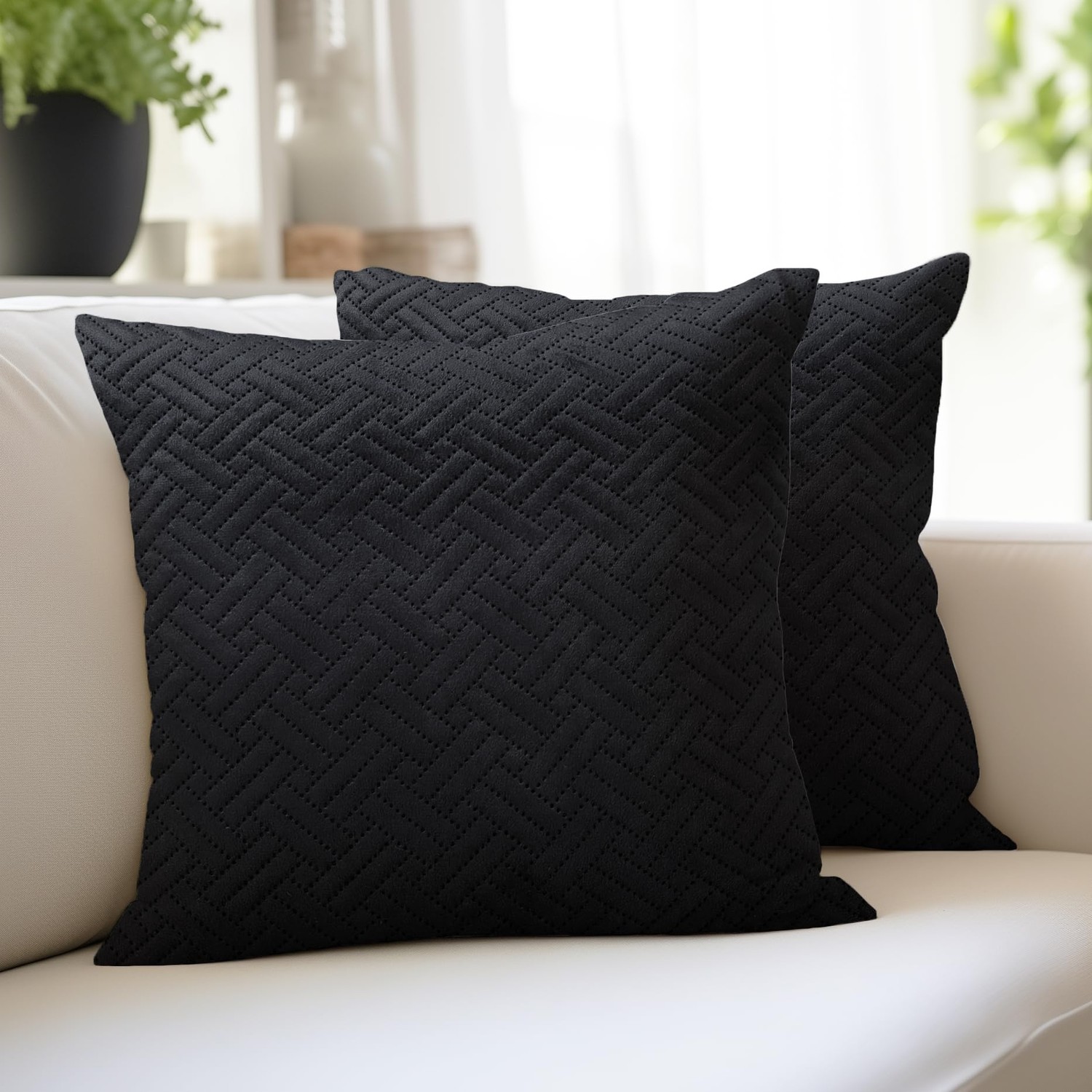 Encasa Cushion Covers 40x40 cm Set of 2 | Solid Color Quilted Velvet ...