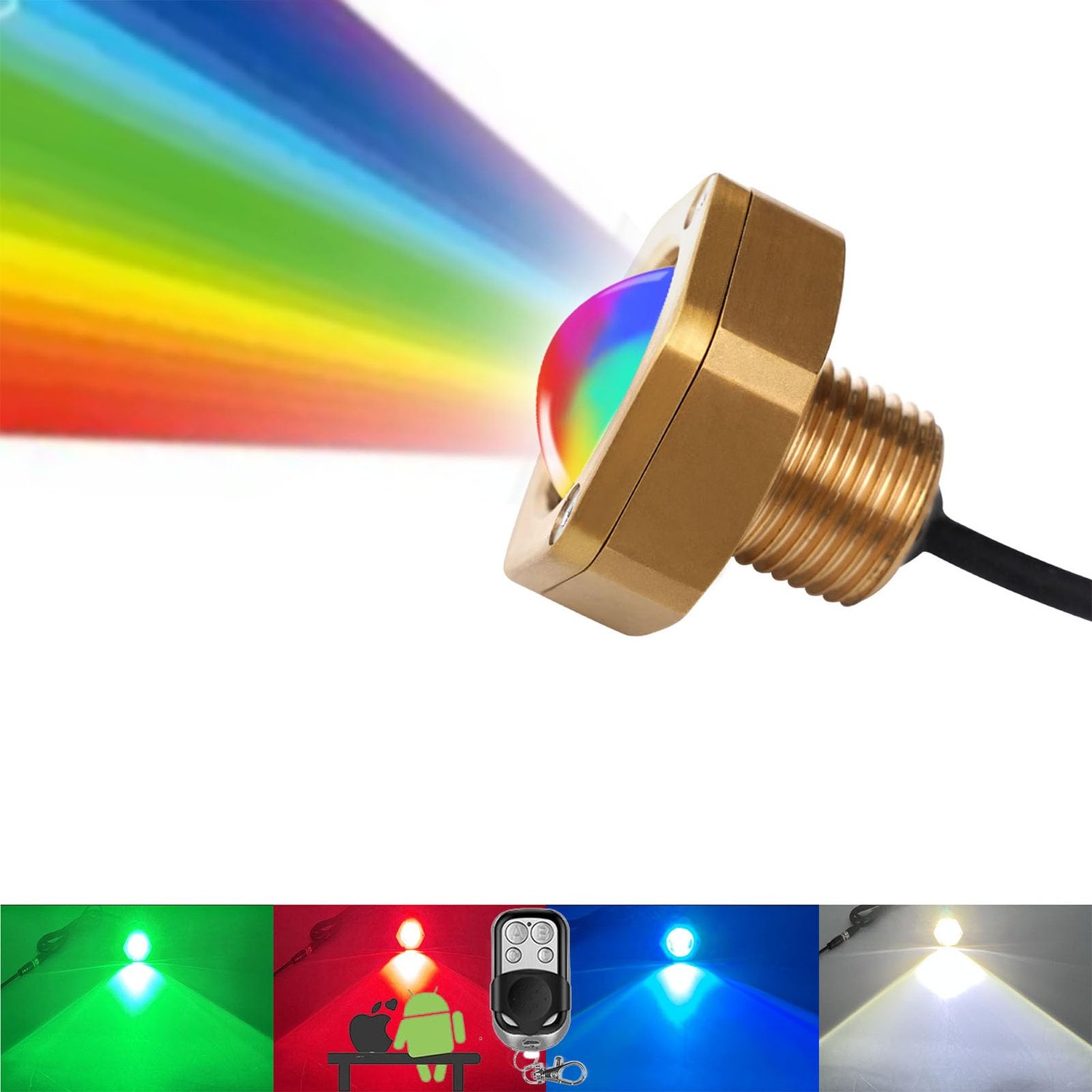 NBWDY RGBW IP68 Underwater 1/2in NPT Boat Drain Plug Light with APP ...