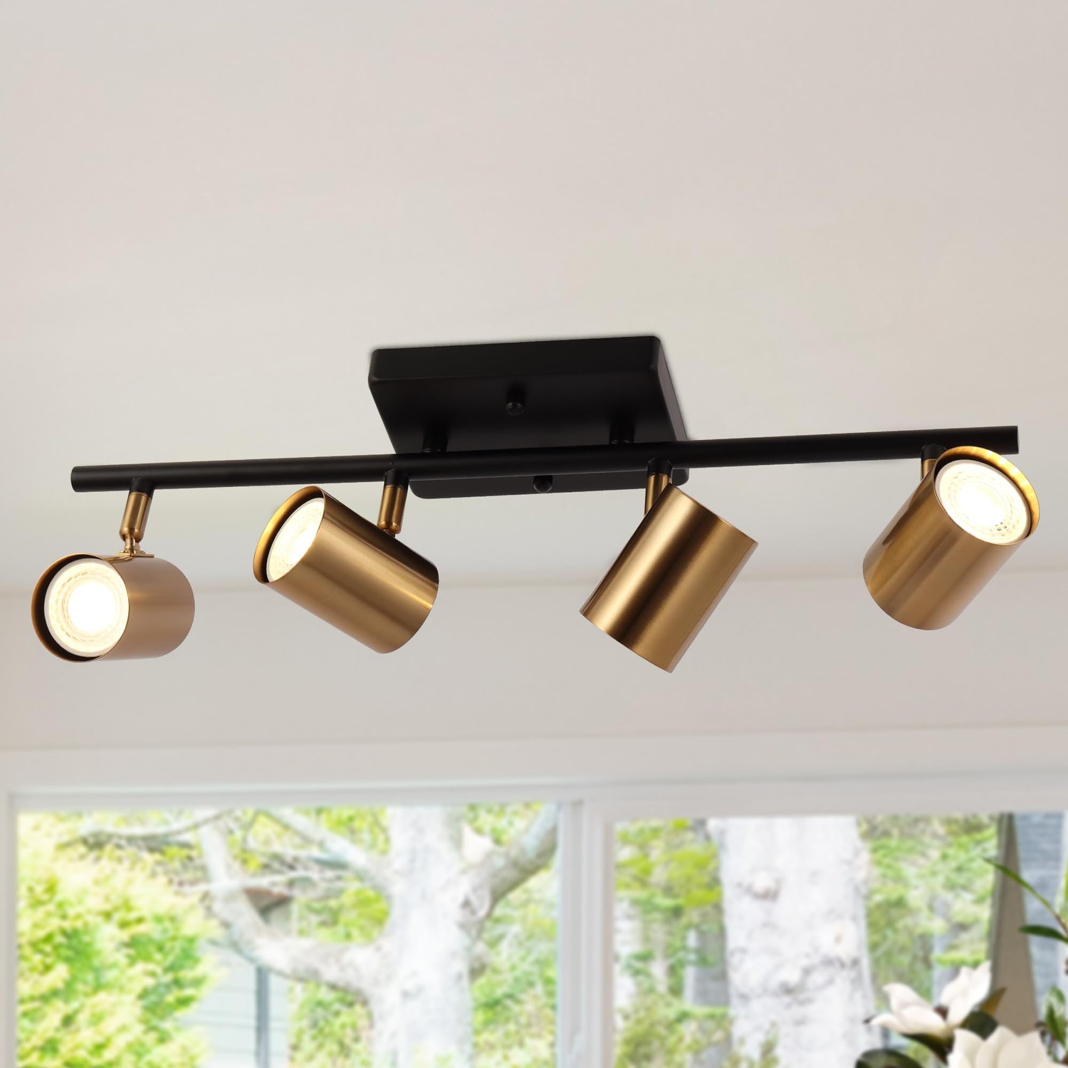 GEPOW 4 Light Complete Track Lighting Kit, Black Gold LED Ceiling ...