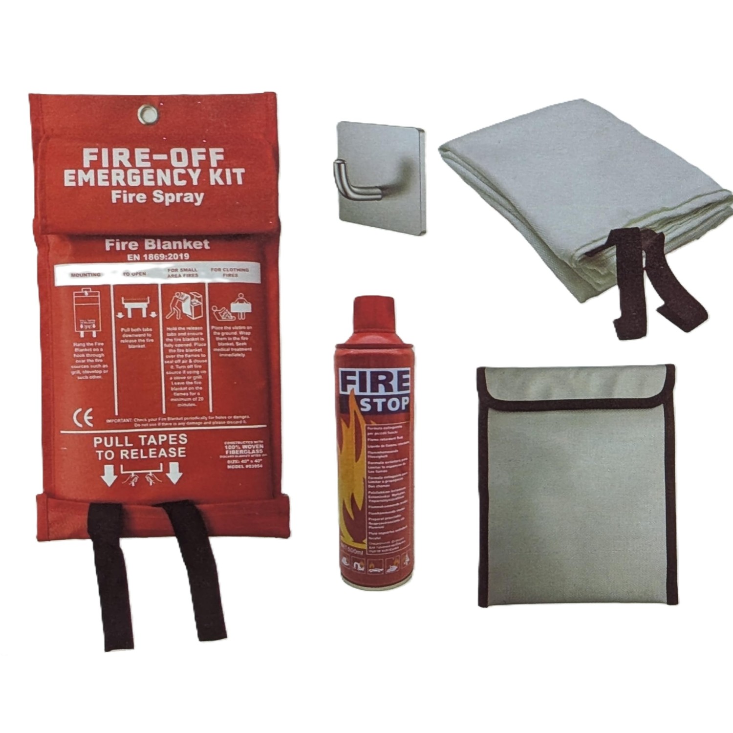 Emergency Fire Safety Kit, 5-Piece Set with Fire Blanket, Fire Spray ...