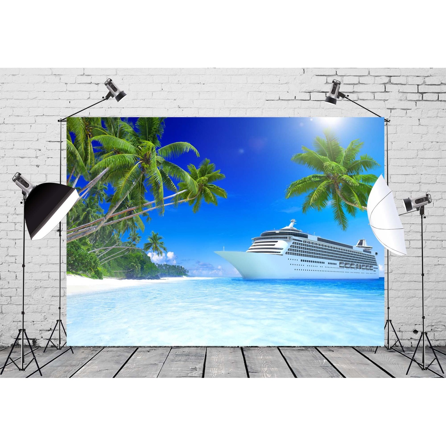 CORFOTO 6x4ft Cruise Ship Backdrop Palm Trees Tropical Beach Ocean ...