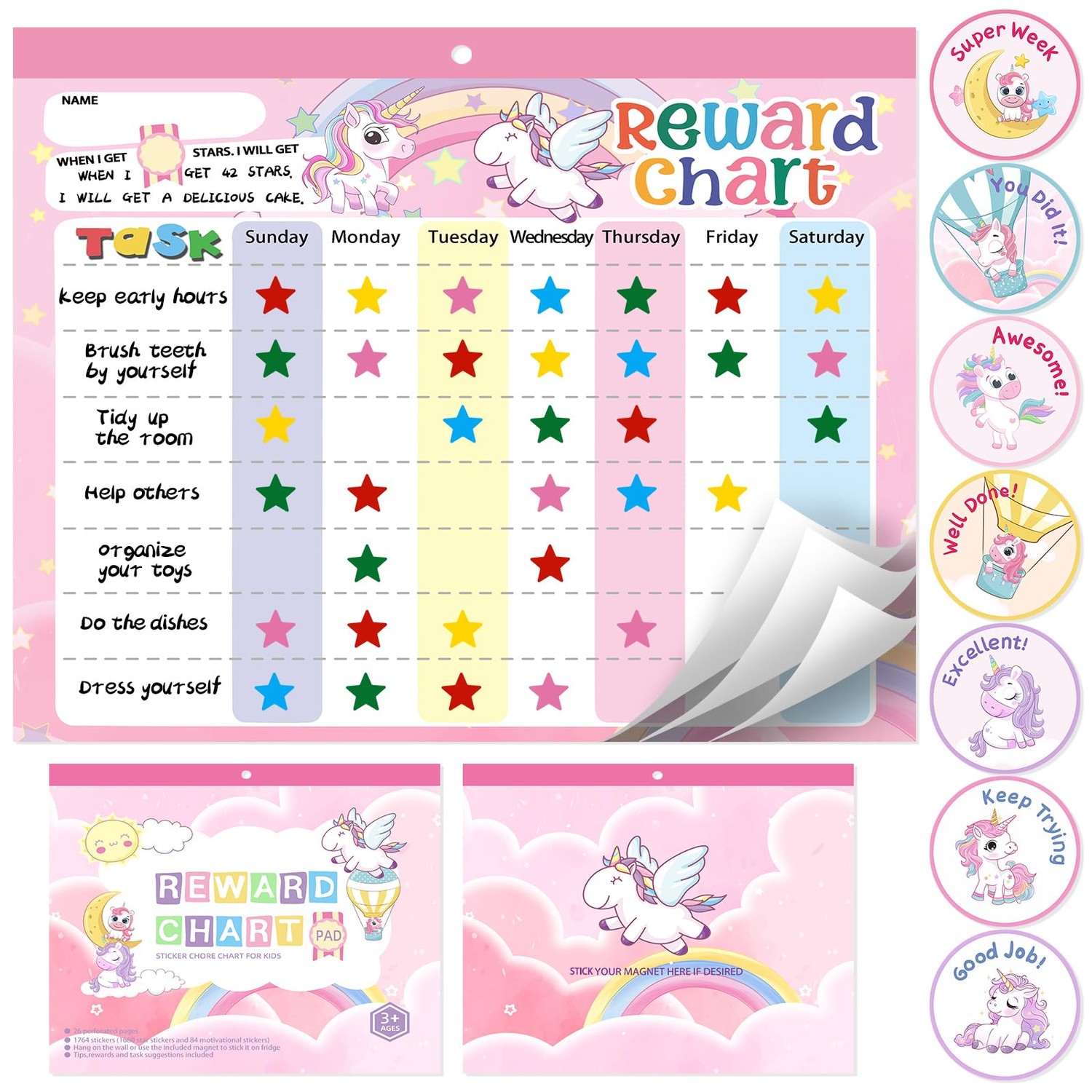 Magnetic Reward Chart for Kids at Home, Behavior Chart Pad with 26 ...