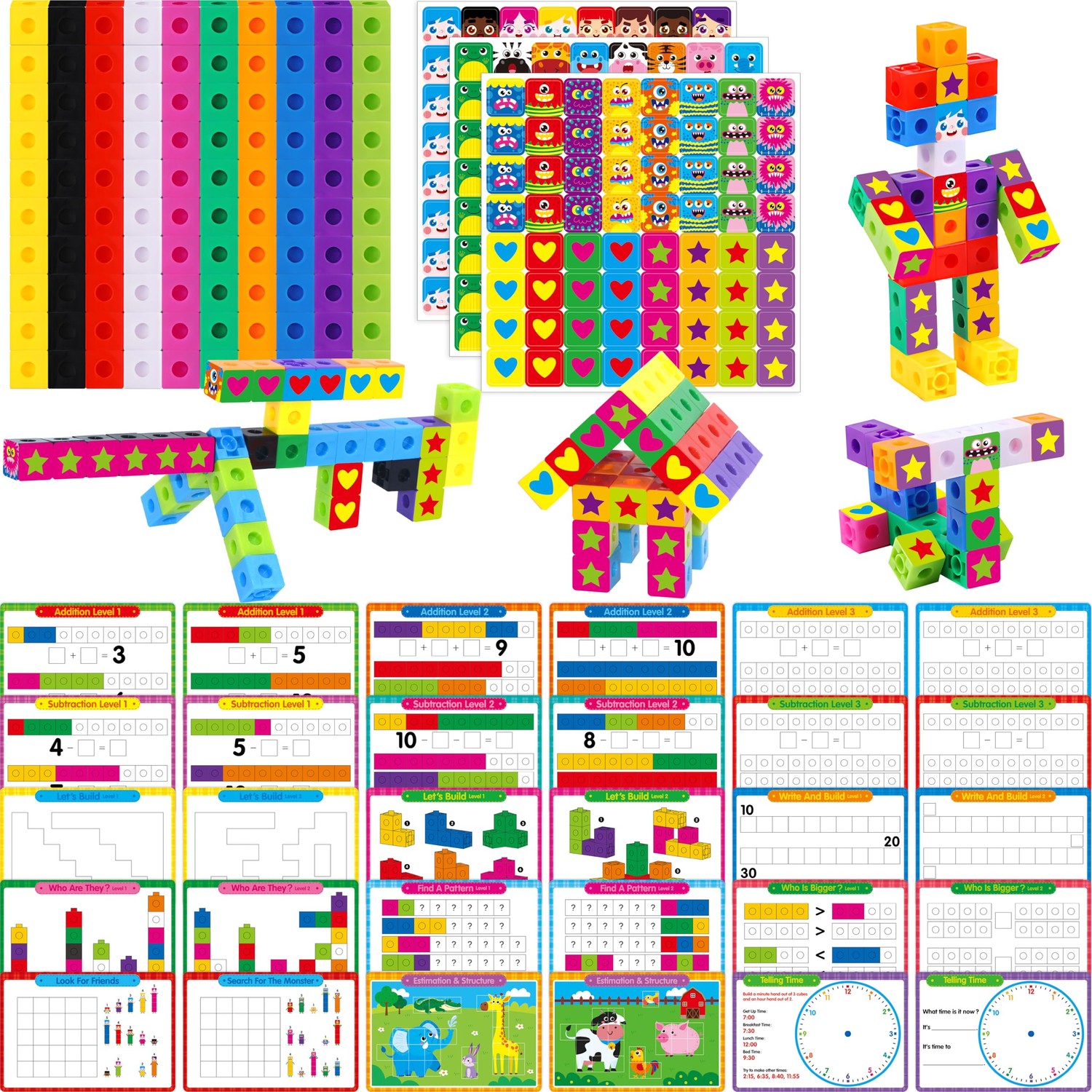 Math Linking Cubes, 100 Math Cube Manipulatives with 30 Learning ...