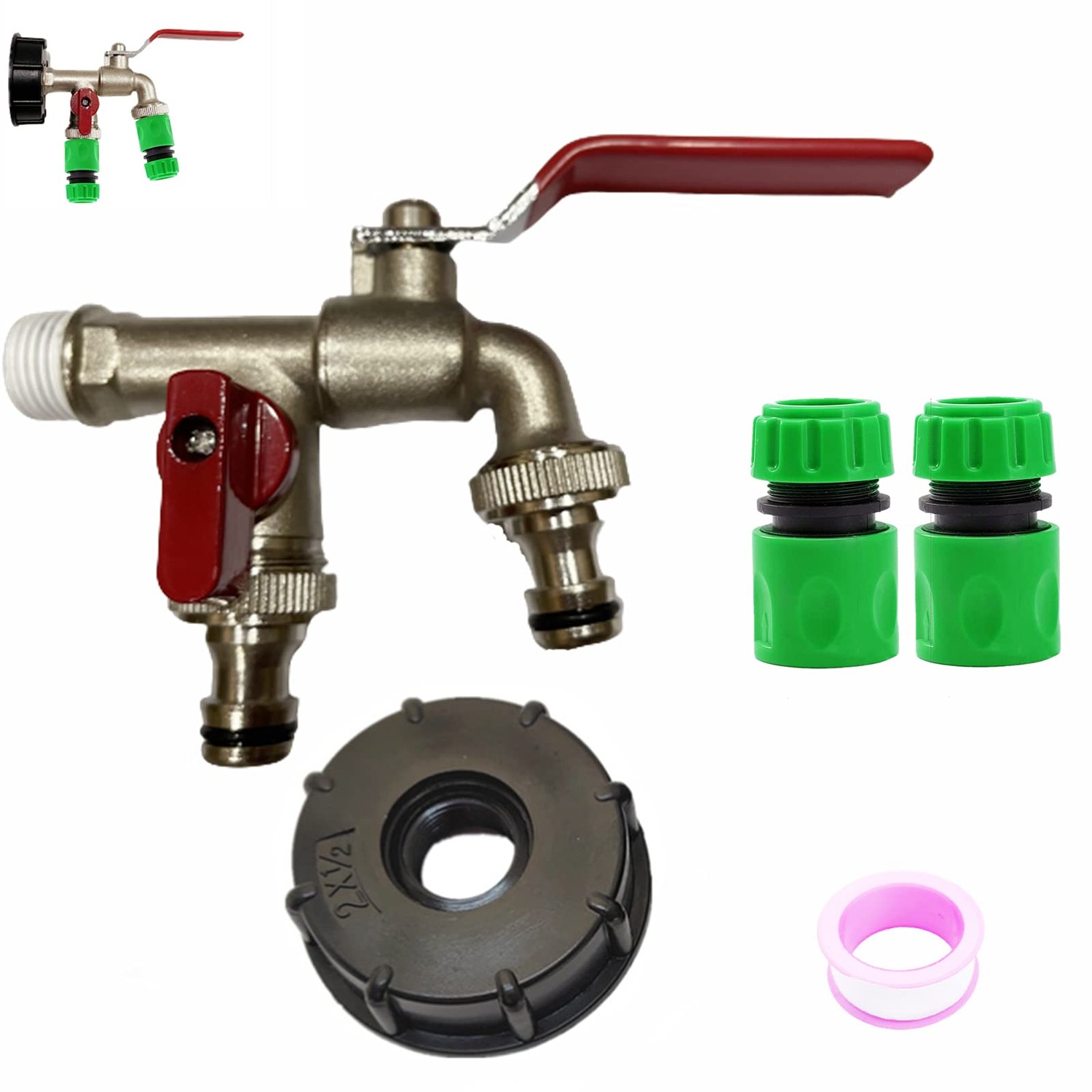 Water Butt Tap Replacement Kit,1/2"Brass Double Tap IBC Tank Fittings ...