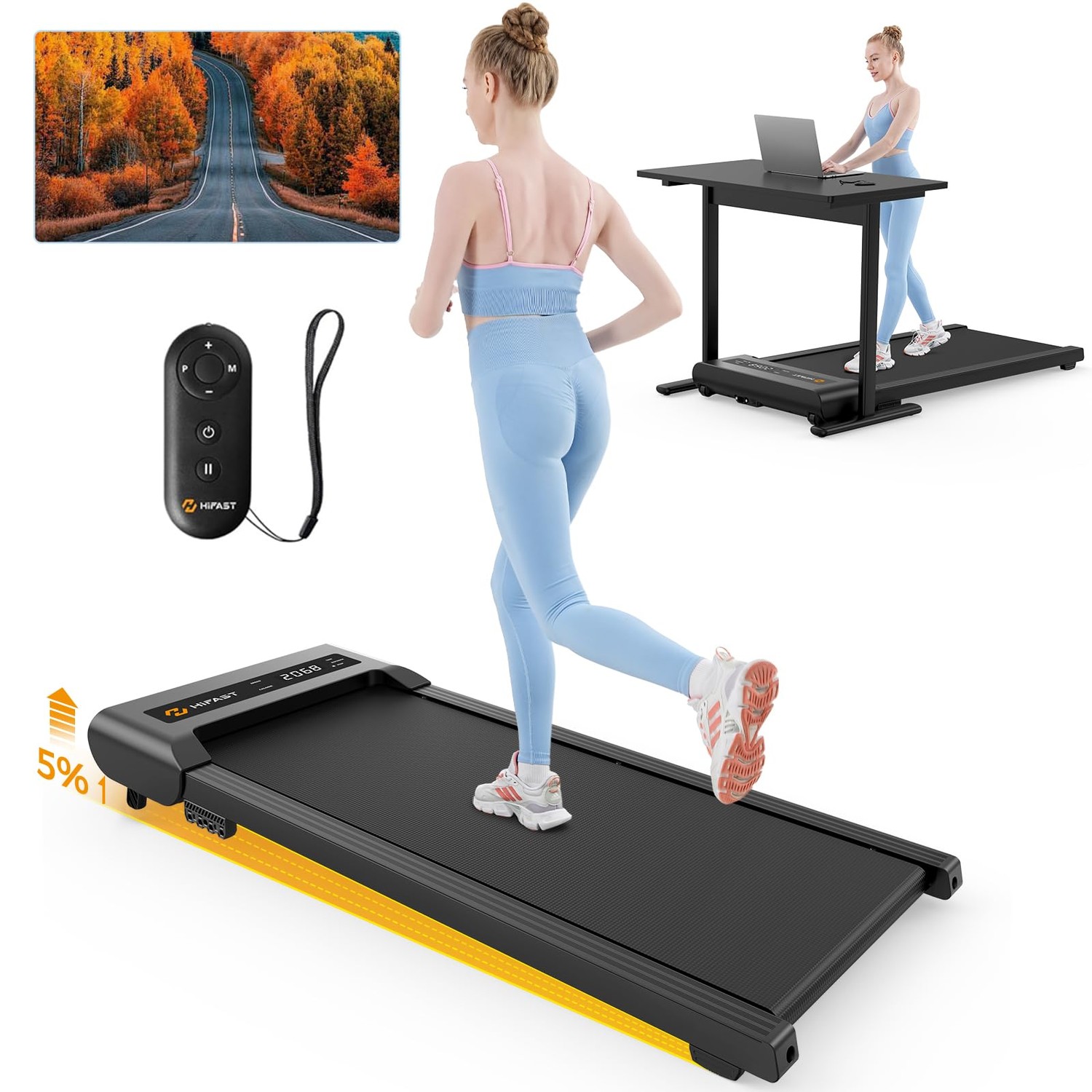 HiFast Walking Pad with Incline, Under Desk Treadmill for Home, 2.5 HP ...