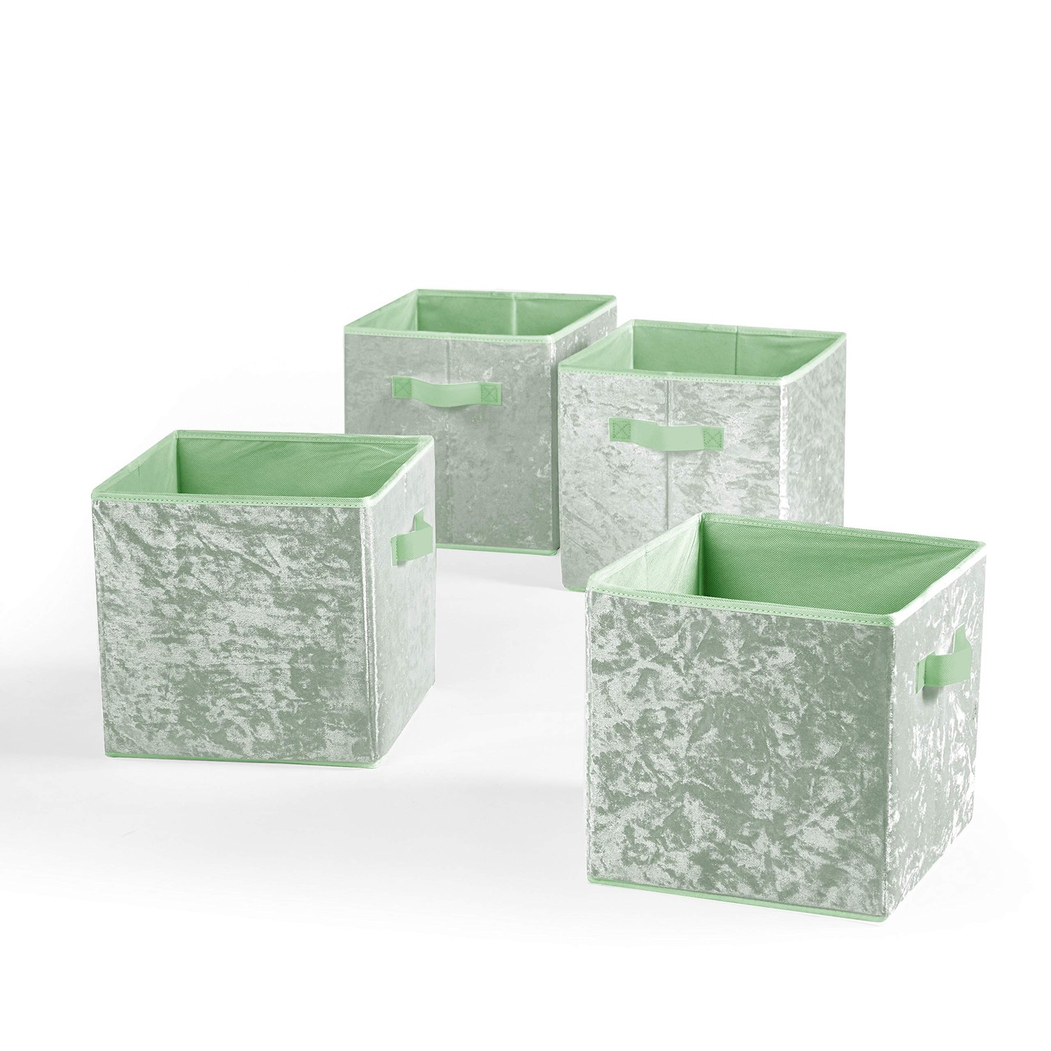 Urban Lifestyle Set of 4 Crushed Velvet Storage Cubes, Mint - ibspot.com
