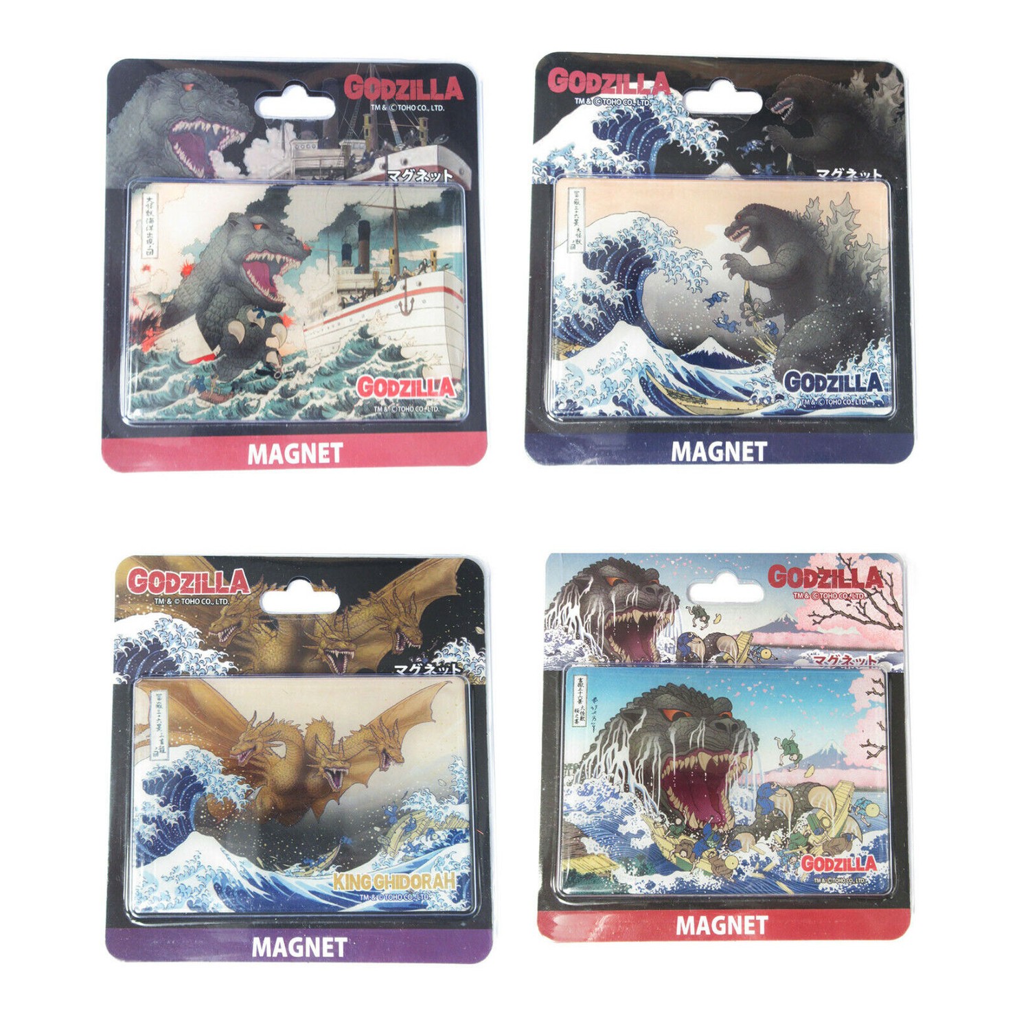 Godzilla King Ghidorah Magnet 4-piece set Kaiju Monsters Ukiyoe Japan ...