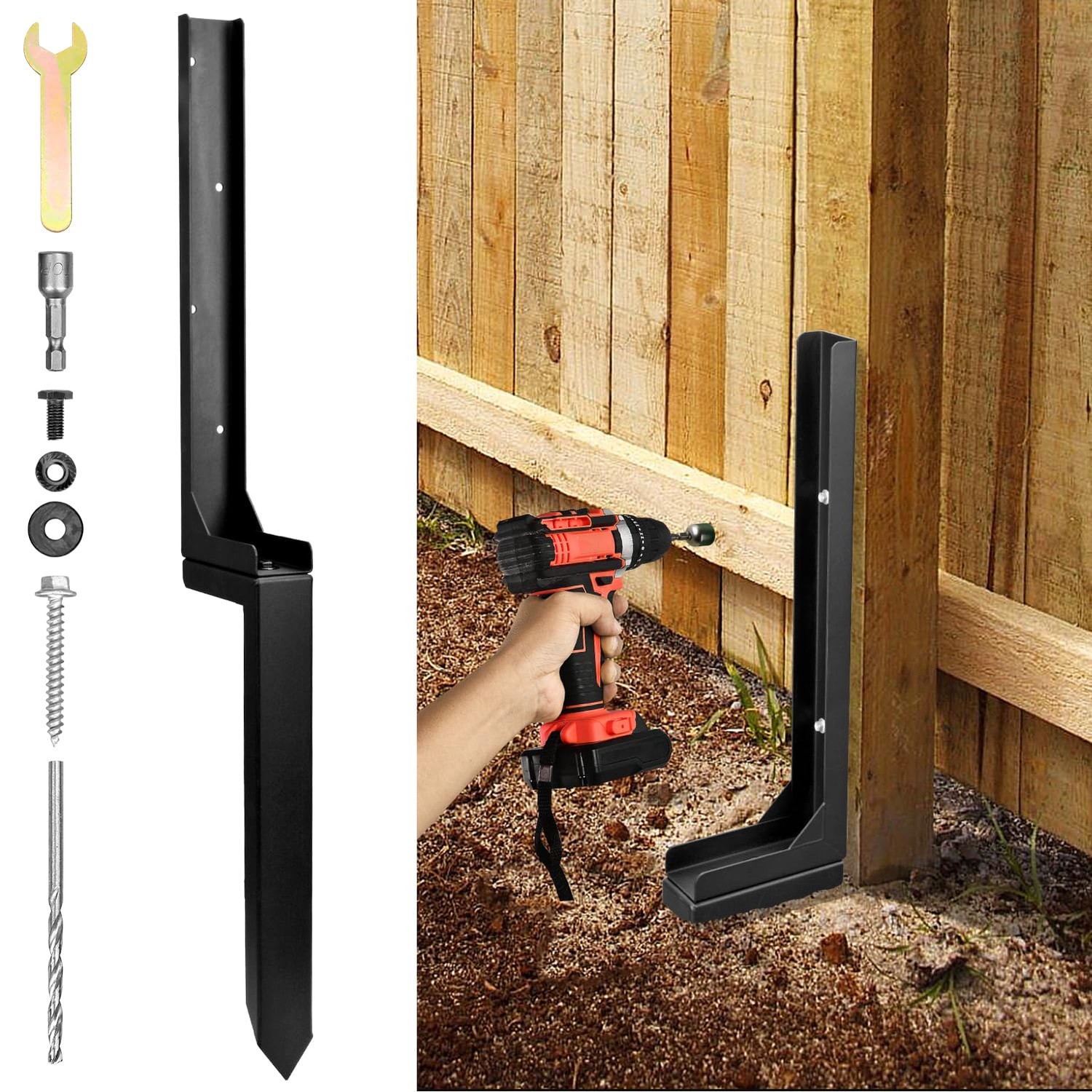 WIMART Rotten Leaning Fence Post Repair Kit Adjustable Angle Quick Easy ...