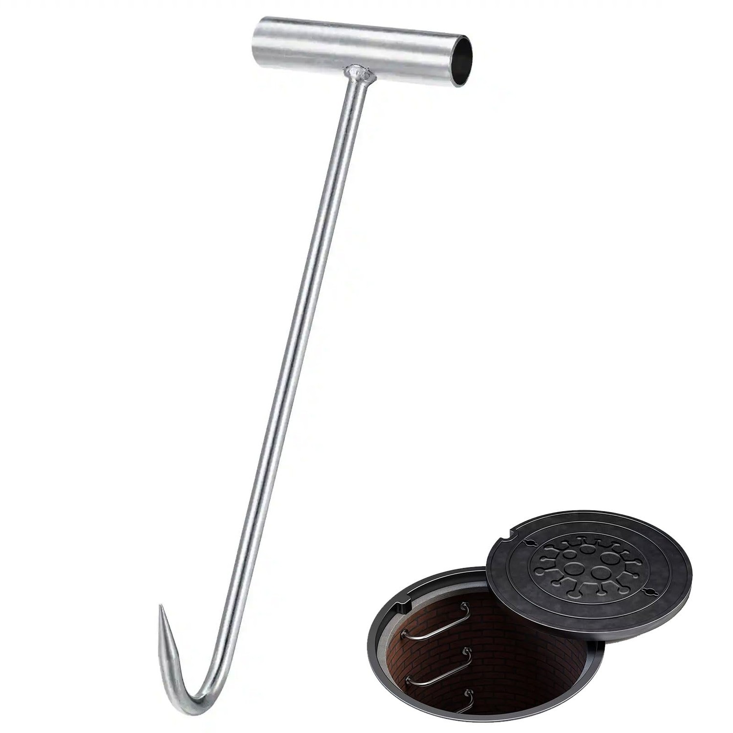 Stainless Steel Manhole Lid Lifter, Hook for Manhole Lid, T Shaped ...