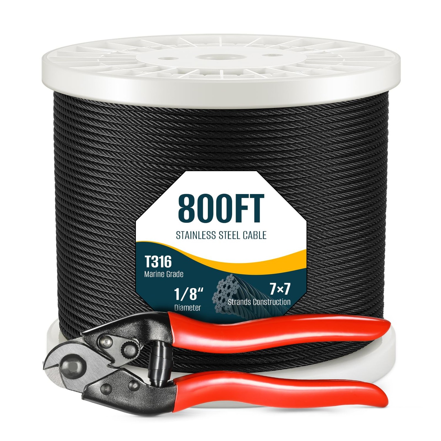 VEPURLT 800FT 1/8" Black T316 Stainless Steel Cable, 7x7 Strands ...