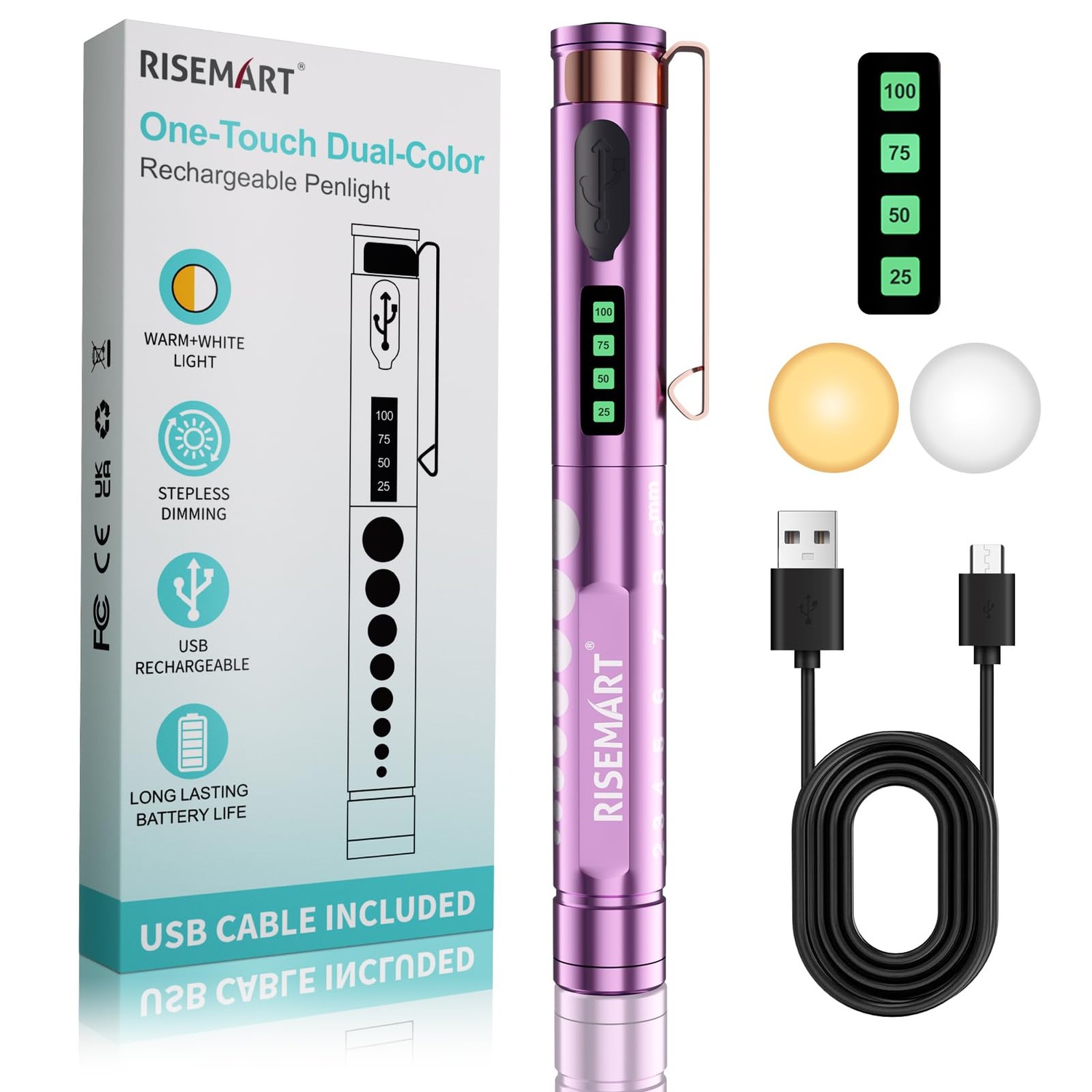 RISEMART Pen Lights for Nurses, Rechargeable LED Medical Penlight with ...