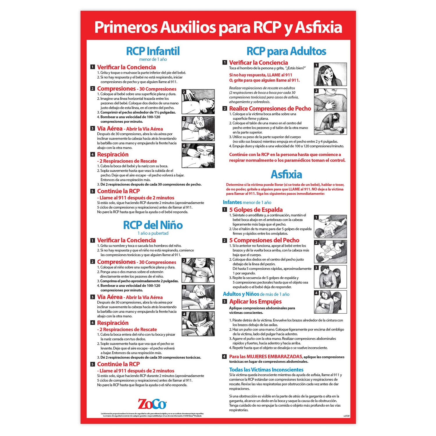 Póster de CPR & Choking en español (Español) - Laminado, 30,5 x 45,7 cm ...