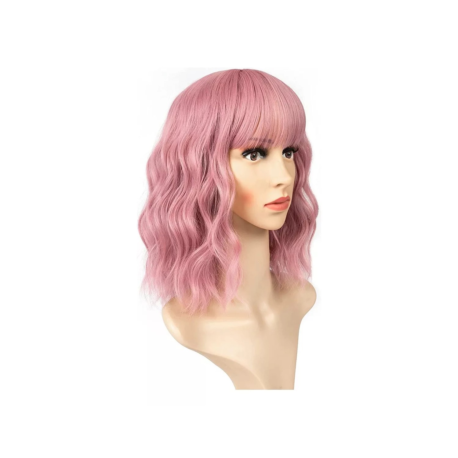 Themis Hair Pelucas Cortas Con Flequillo De Color Rosa Ondul - ibspot.com