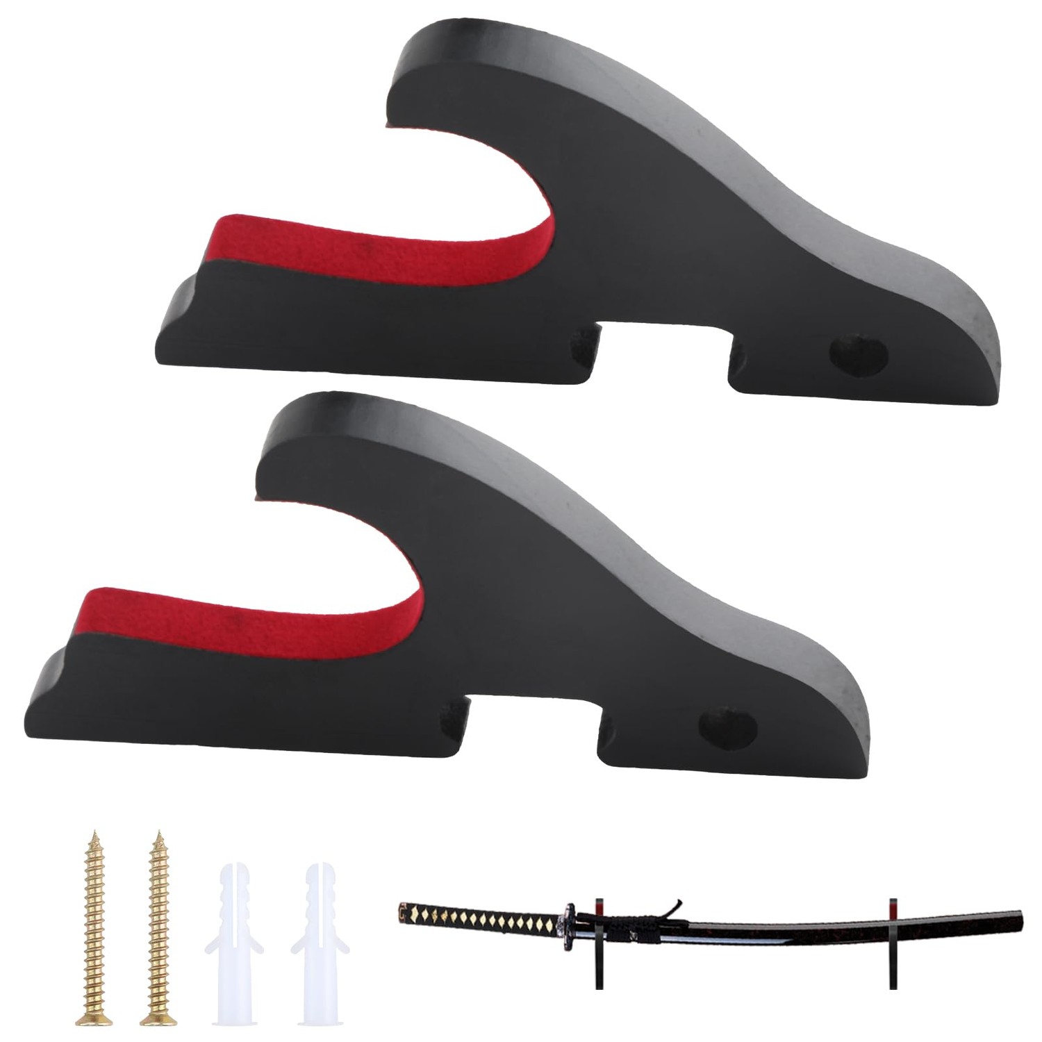 Sword Wall Mount Display Rack, 1 Tier Adjustable Padded Katana Hanger ...