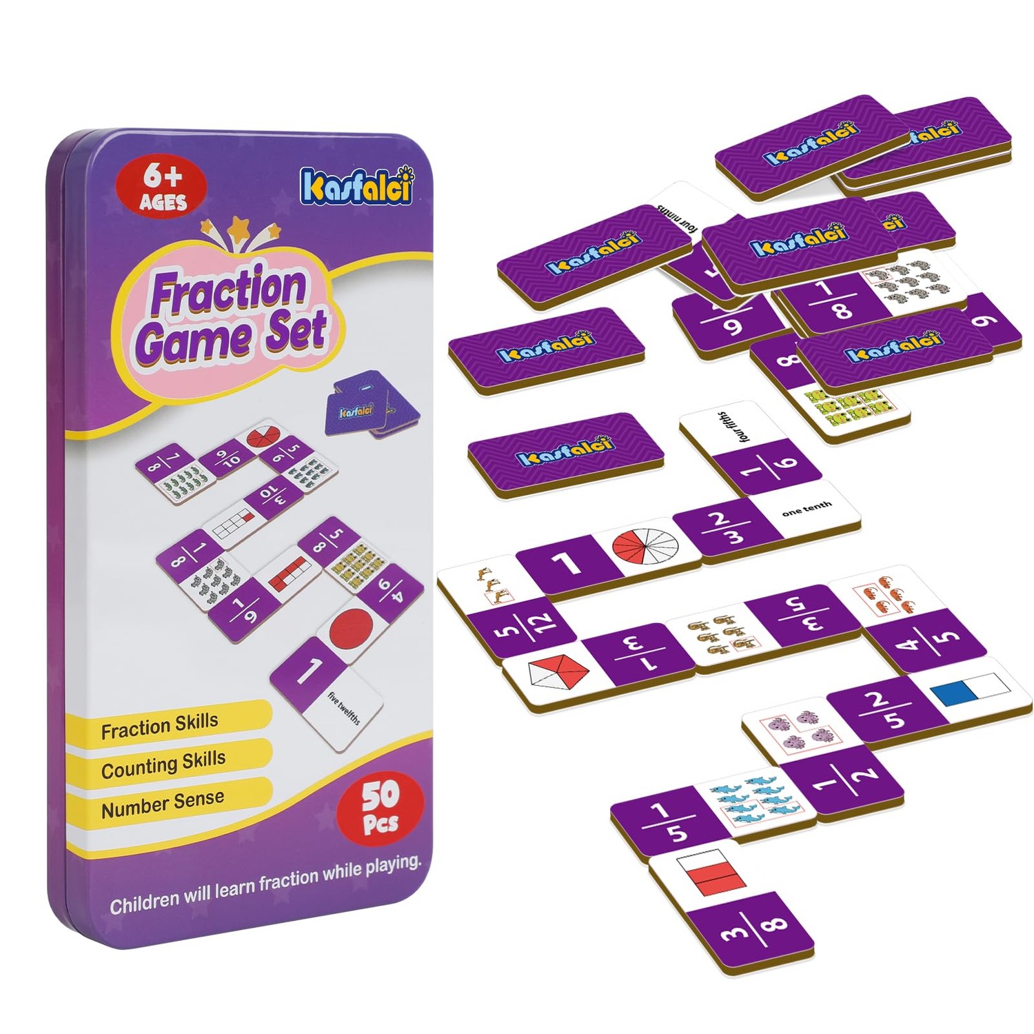 Kasfalci Fraction Dominoes Set,Math Games for Kids,Math Manipulatives ...