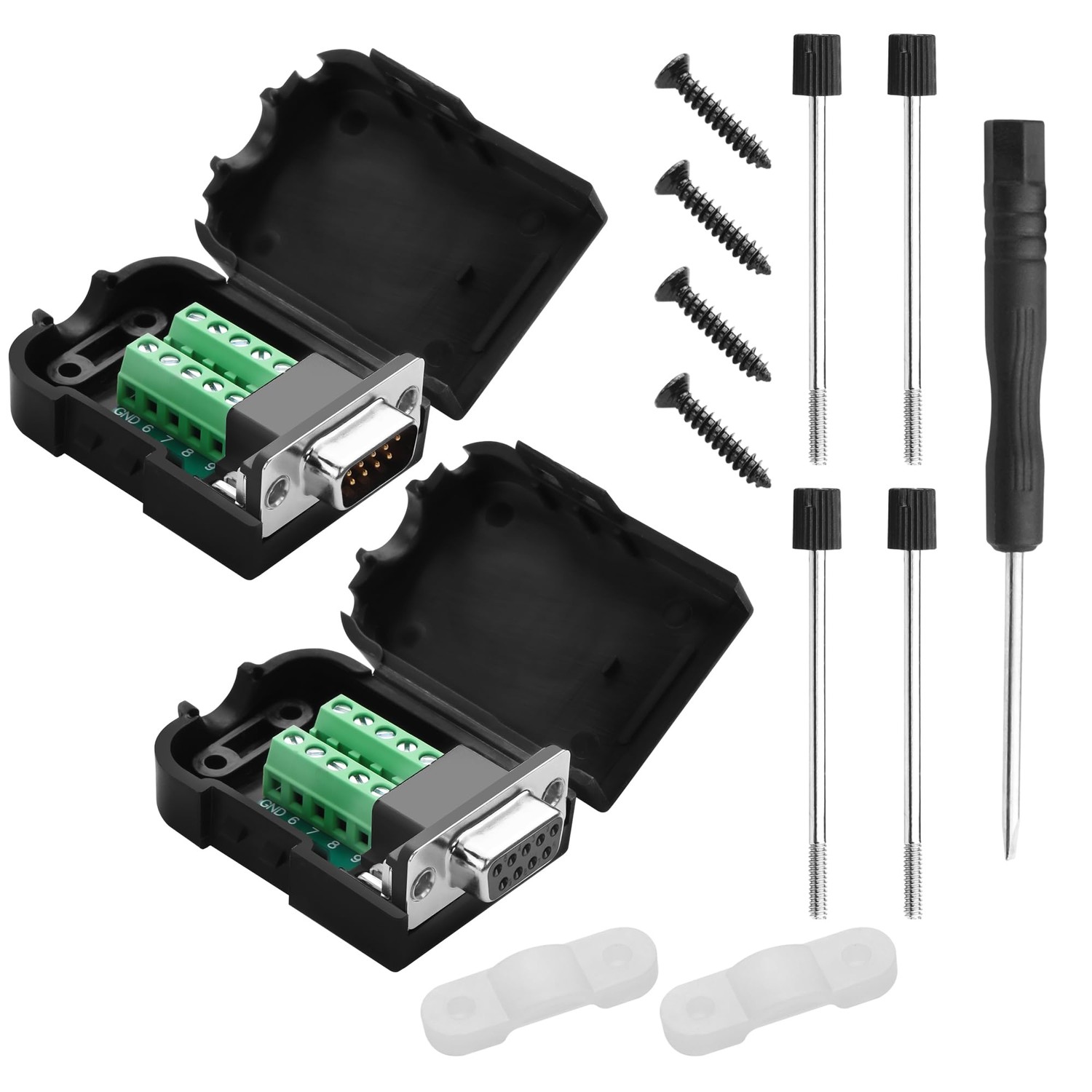 YACSEJAO 1 Pair DB9 Breakout Connector RS232 D-SUB 9-Pin Port Male ...