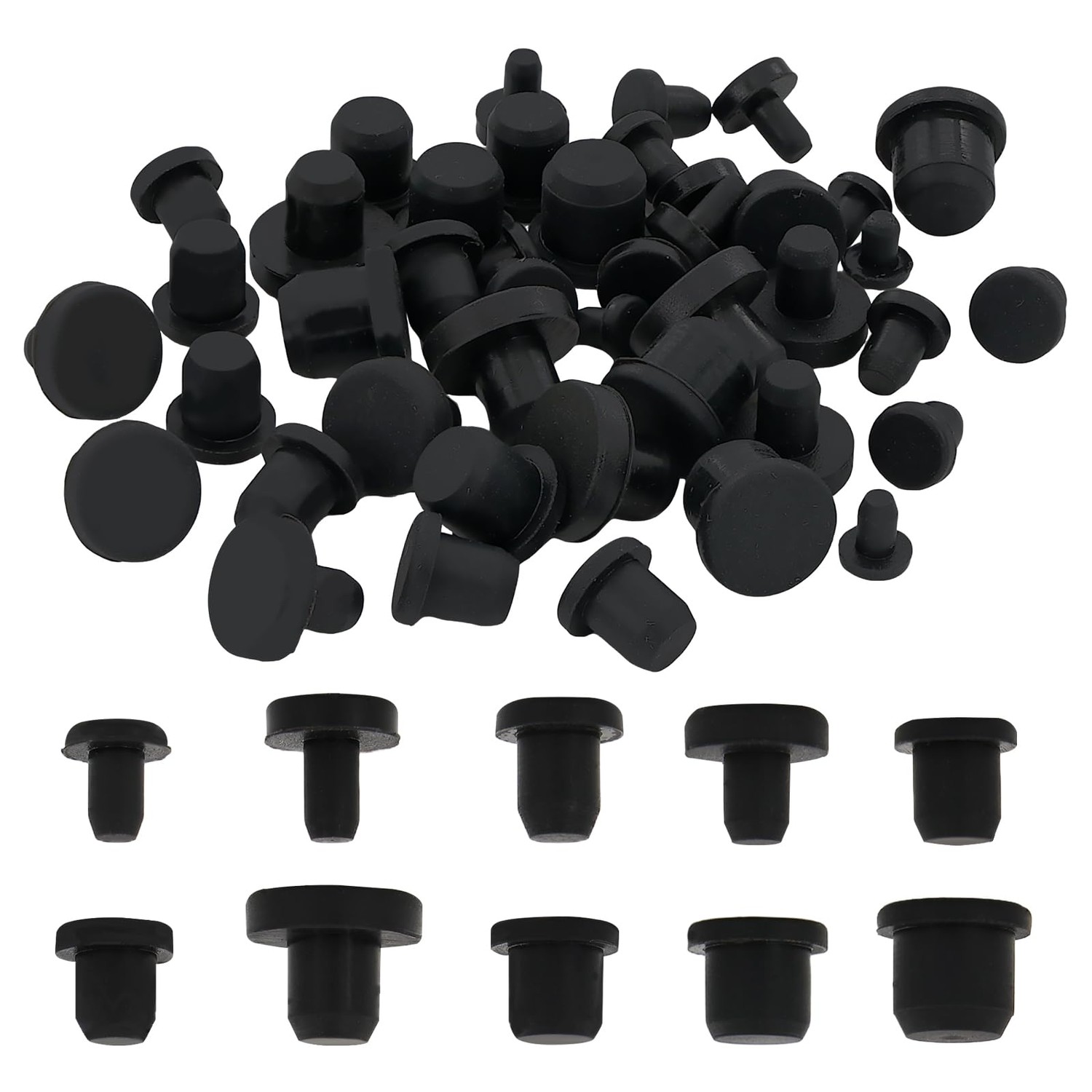 100-Pack Silicone Rubber Hole Plugs for Round Holes, 10 Sizes T-Shaped ...