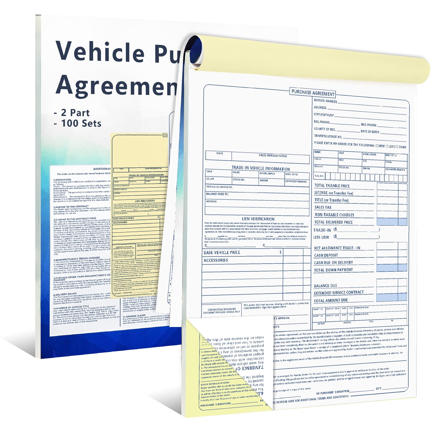Vehicle Purchase Agreement Forms 2 Part Carbonless Copy Book 8.5 x 11 ...