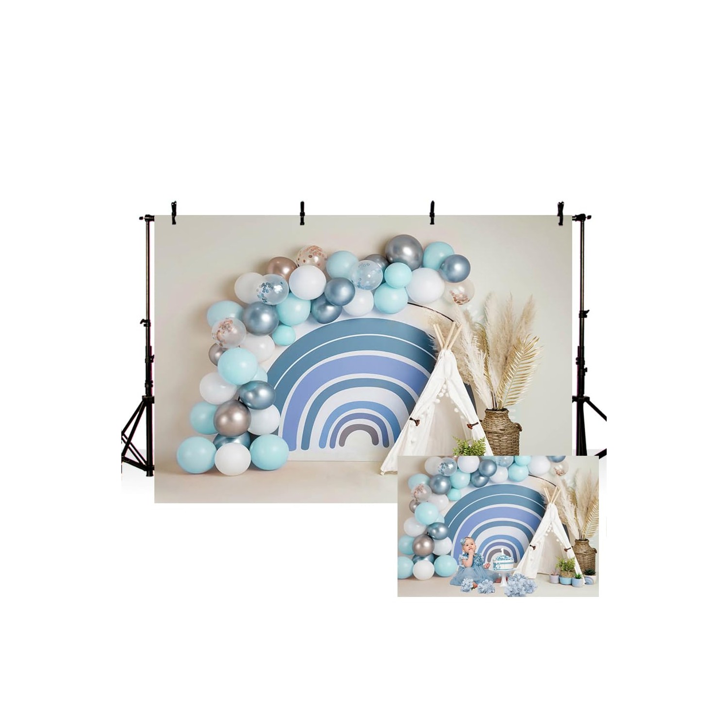 Bohemian Rainbow Theme Photography Background for Boys Birthday Party ...