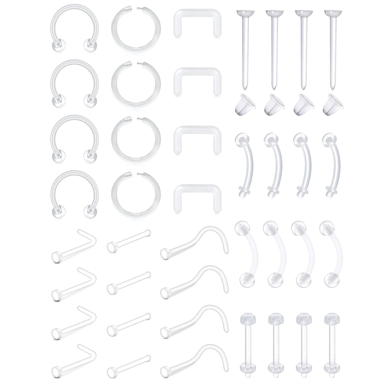 LAURITAMI Clear Piercing Retainers Mix Set Septum Retainer Nose Studs ...