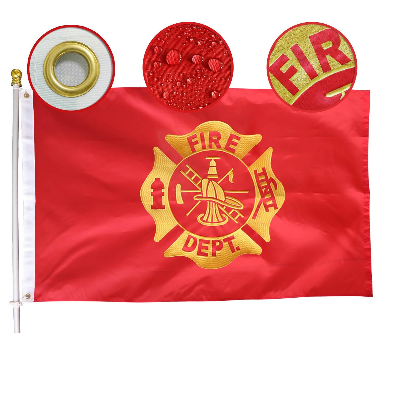 MIDLE Fire Department Flag 3x5 Ft Outdoor Large, Embroidered ...