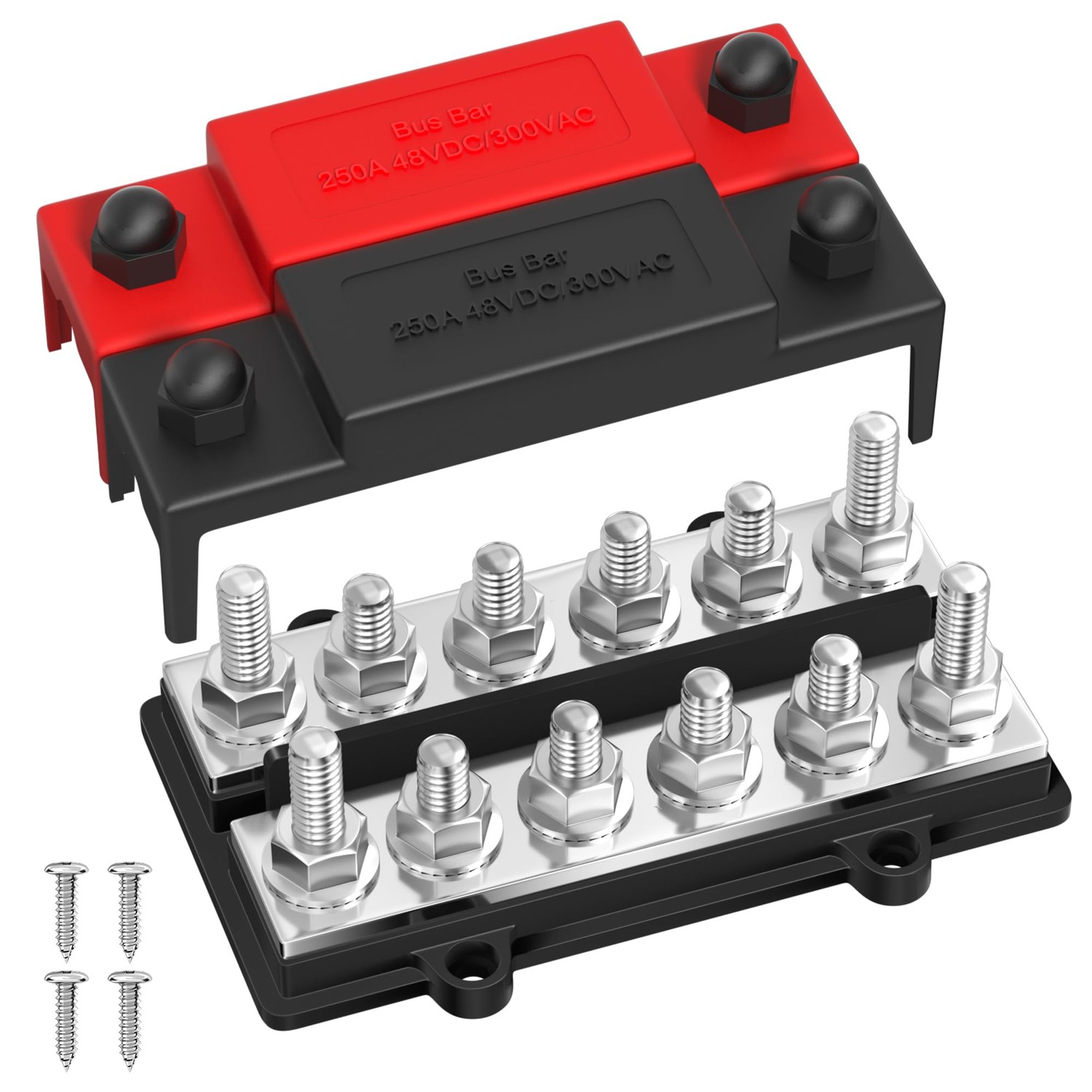 RVBOATPAT Dual Row Bus Bar 12V 250A Power Distribution Block 12 x 5/16 ...