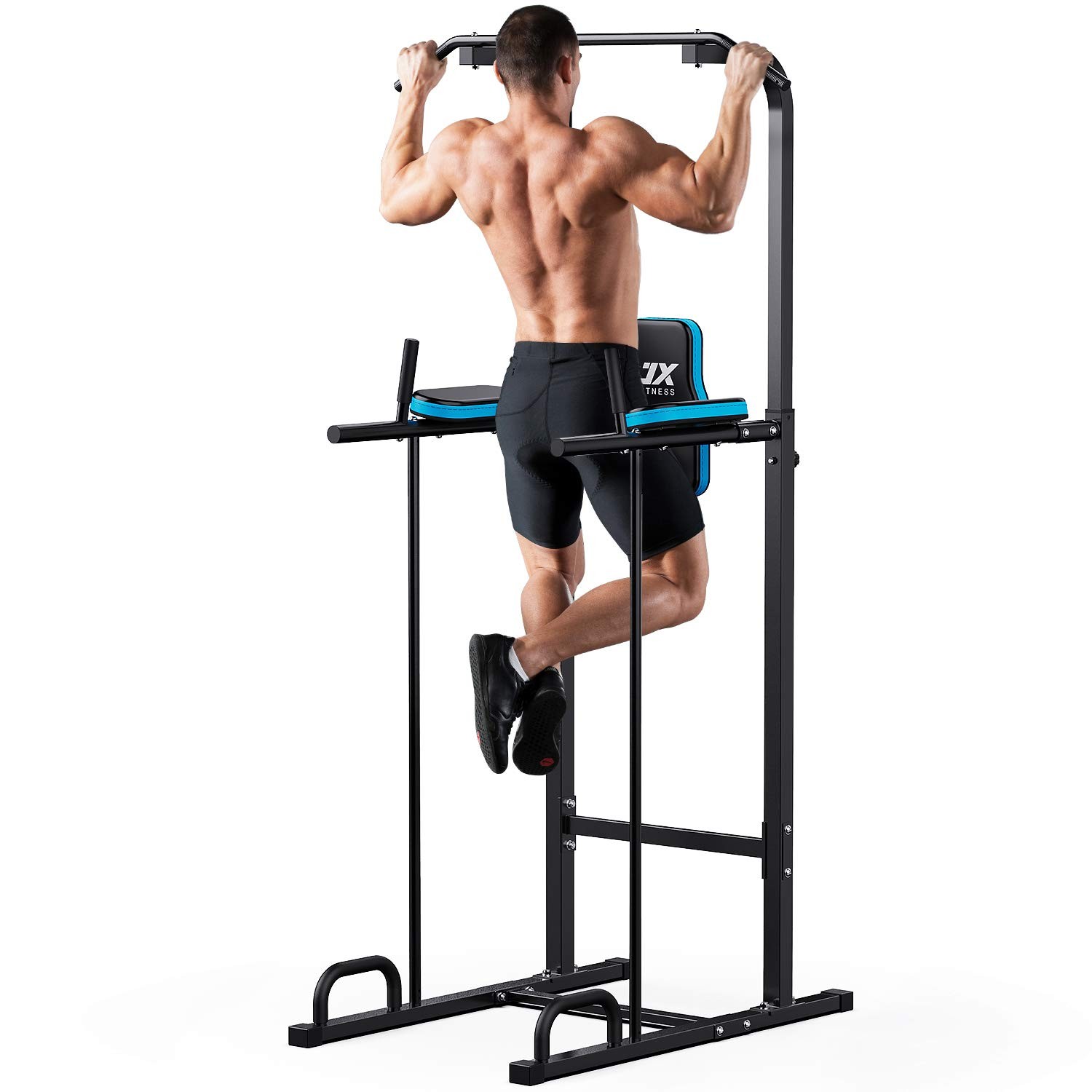 JX FITNESS Power Tower Adjustable Dip Bar Pull up Bar Knee Raise Push ...