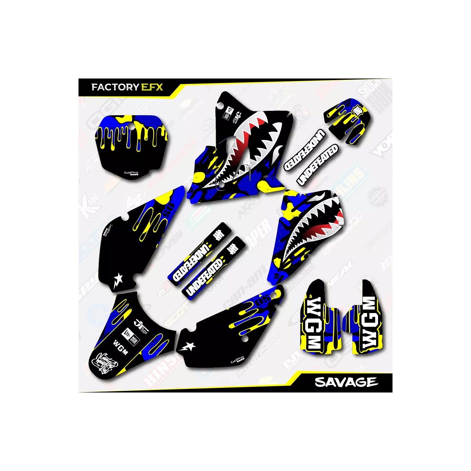 Factory EFX Blue Yellow Savage Racing Graphics Kit fits 01-21 Suzuki ...