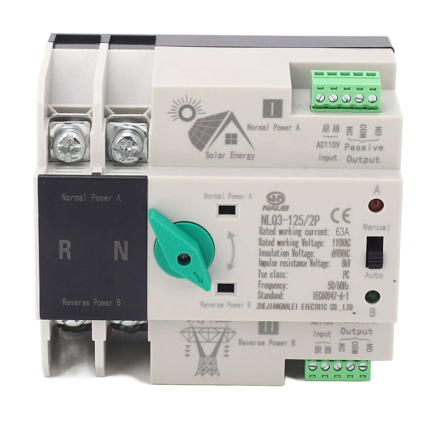 Power Automatic Transfer Switch 2P 110V 63A Mini ATS Generator ...