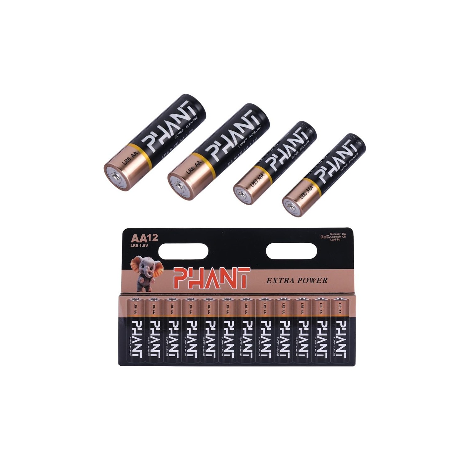 PHANT PHANT AA Batteries 12 Pack Alkaline Battery, Heavy duty ...