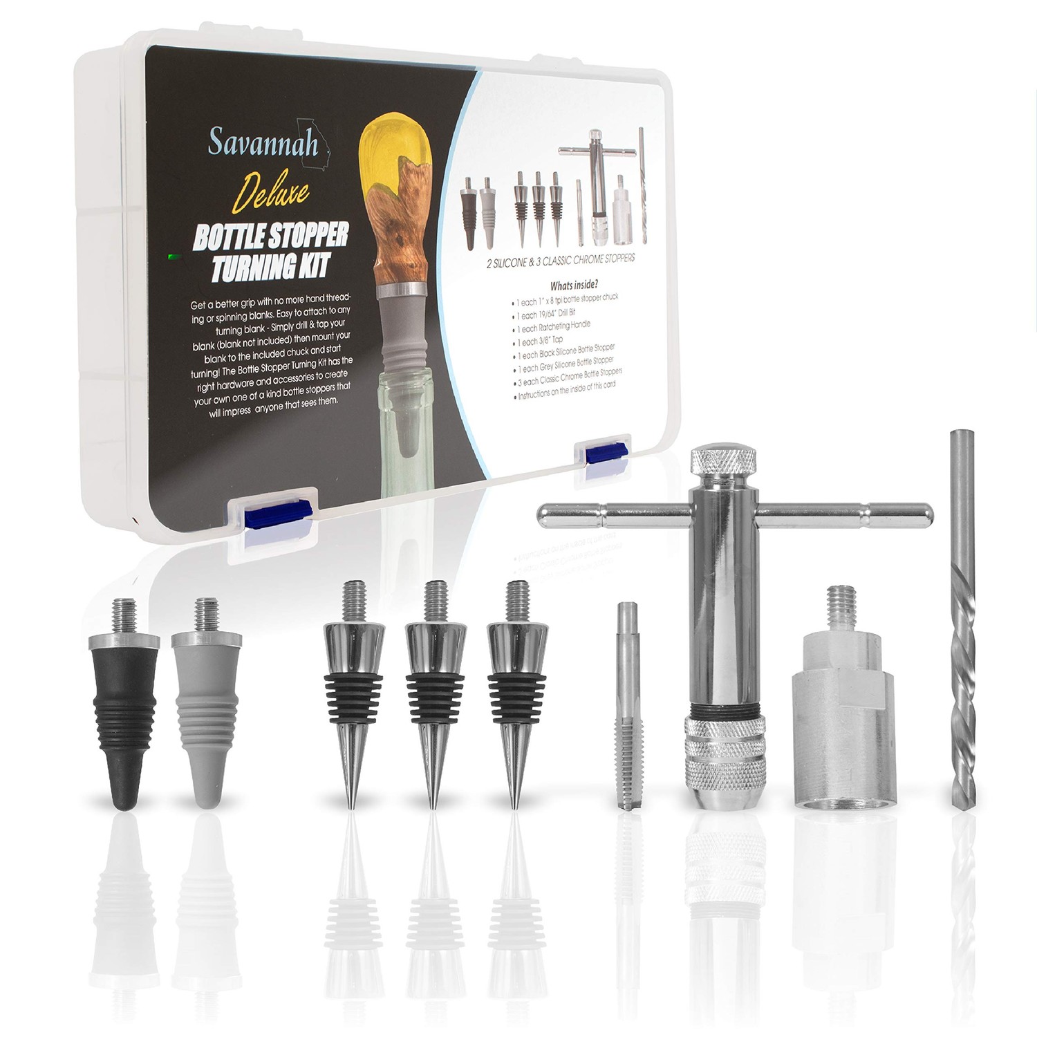 Deluxe Bottle Stopper Turning Kit with 2 Silicone Stoppers 3 Classic ...