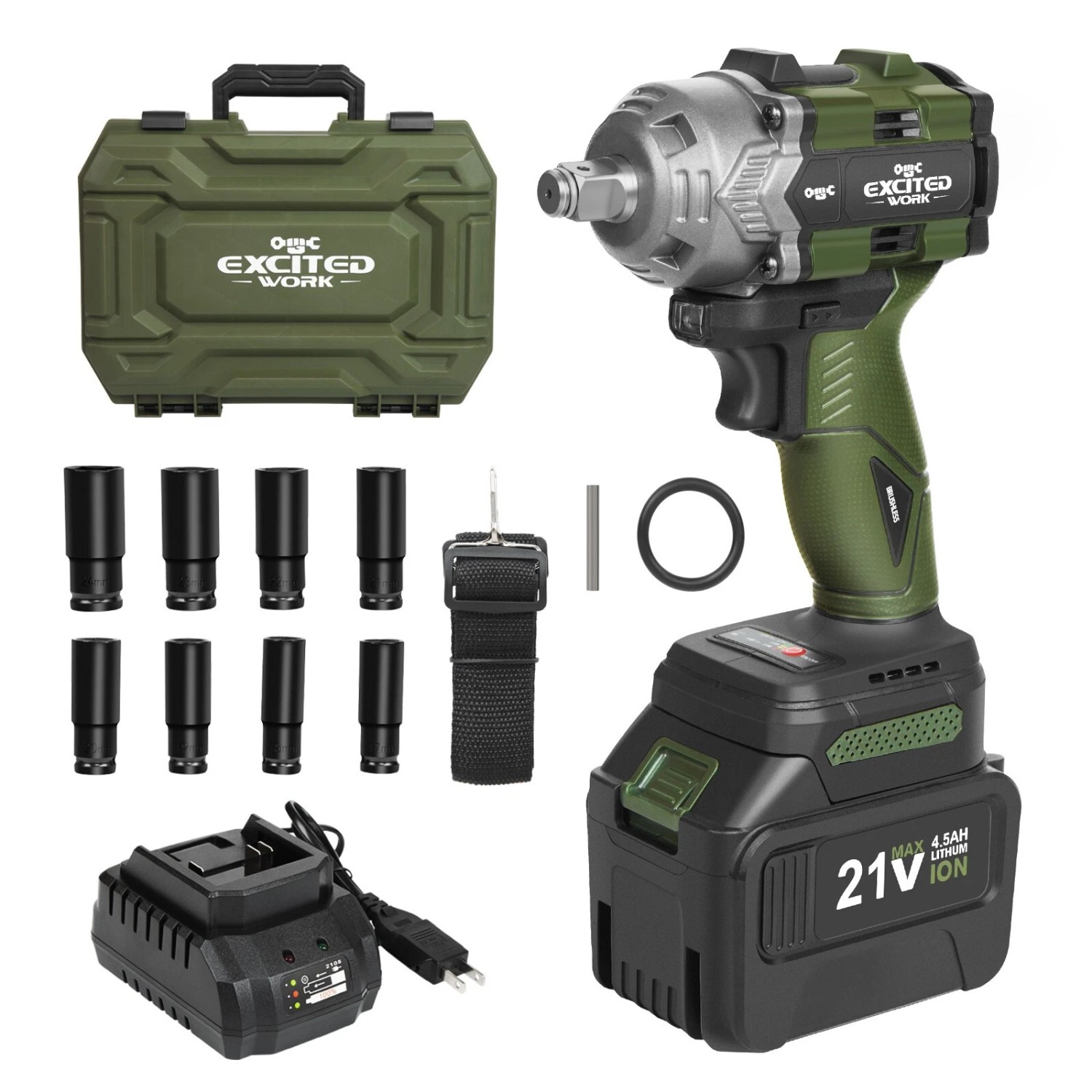 excited work 600Nm Cordless Impact Wrench 1/2 Inch Brushless, 21V High ...