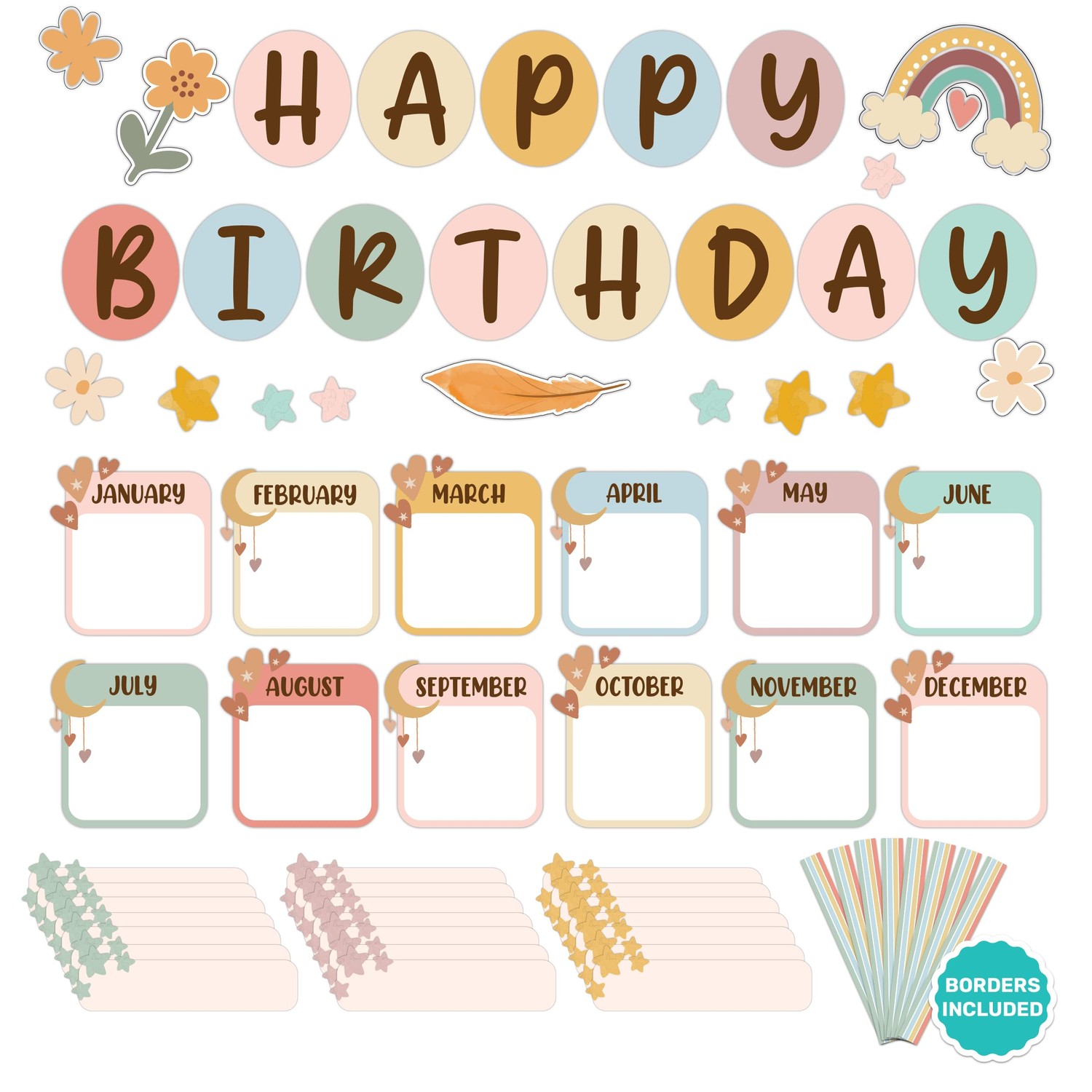 Decorably 97 Pcs Cutouts Boho Birthday Bulletin Board Decorations Set ...