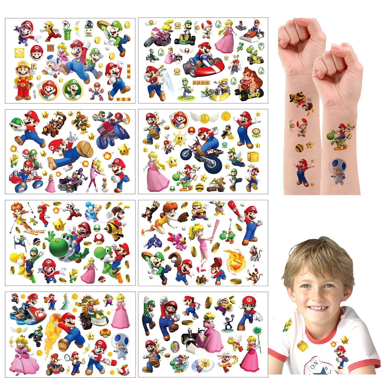 Super Mario Temporary Tattoos Stickers for Kids cute cartoon Tattoos ...