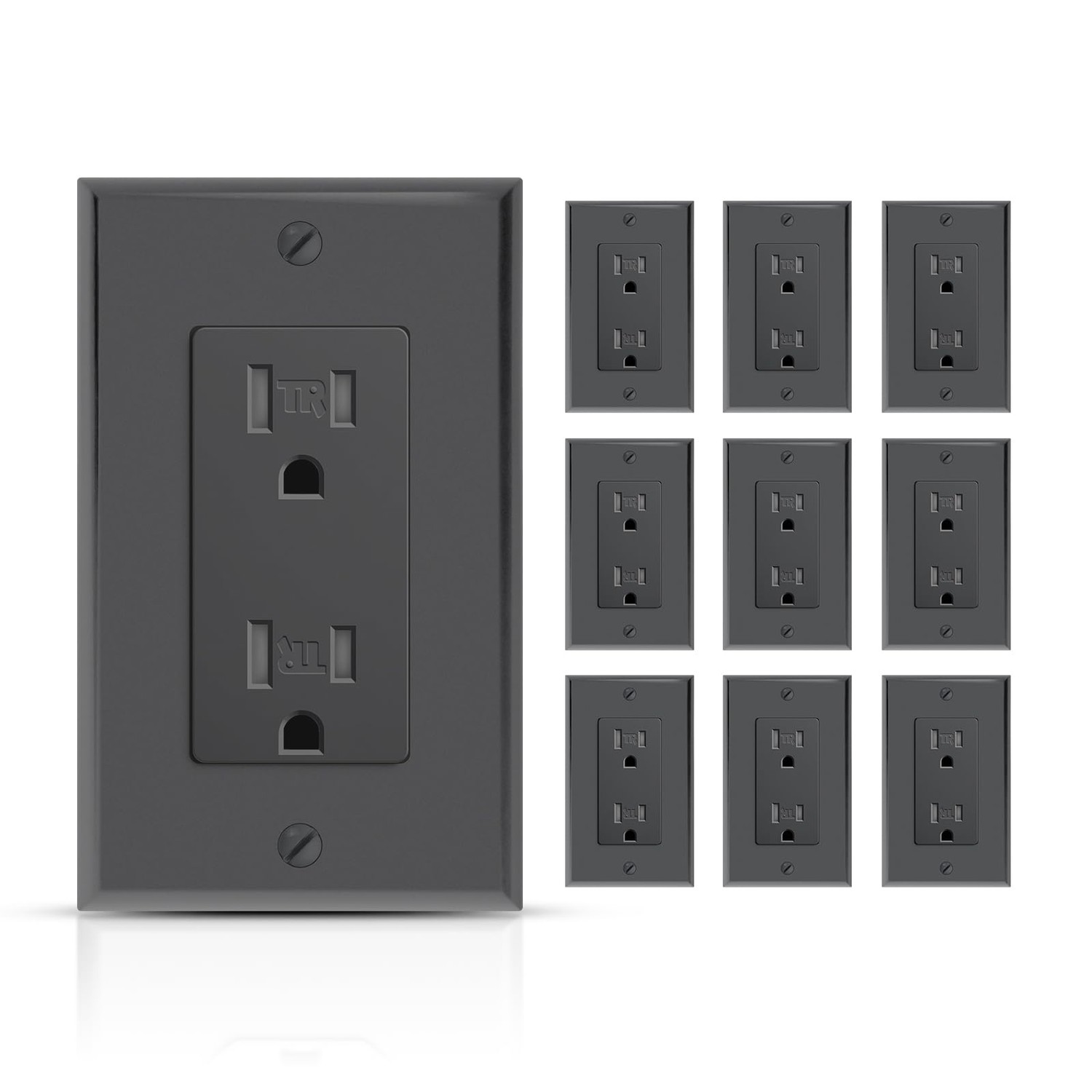 TOPELER Standard Electrical Wall Outlet with Wall Plate, 15A 125V ...