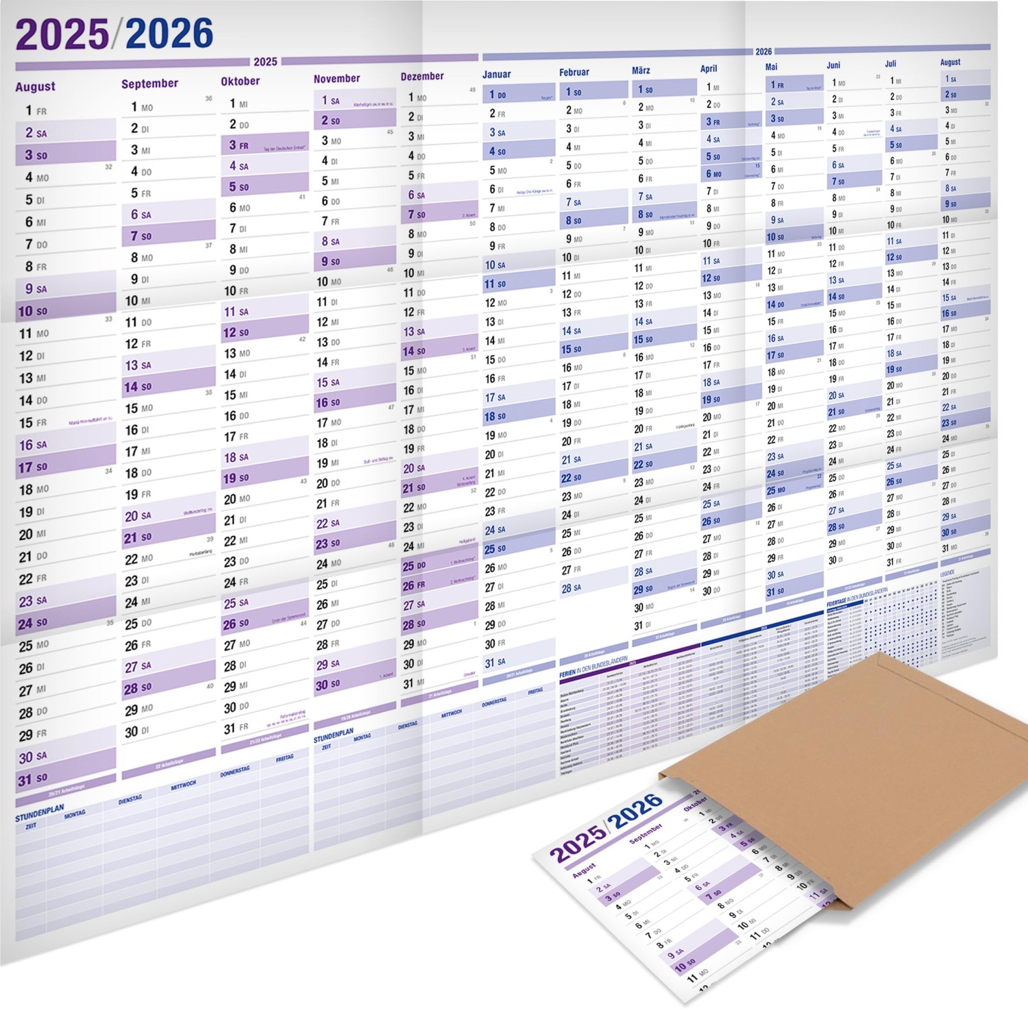 Yohmoe XXL School Year Calendar 2025/2026 Wall in Format 98 x 68 cm ...