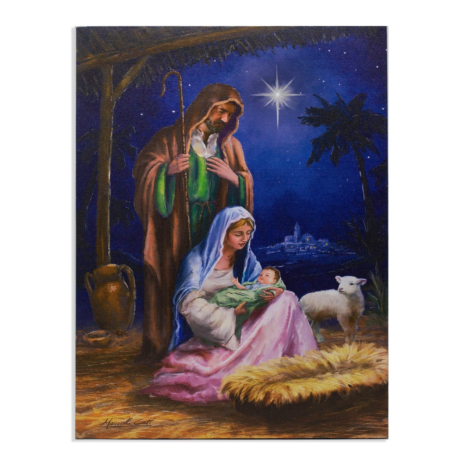 Nativity Canvas Wall Art - Light Up Religious Picture LED Lighted Mary ...