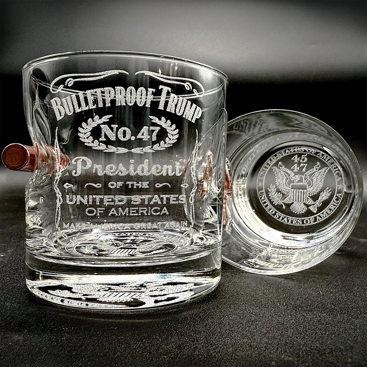 DADDY FACTORY Bulletproof Trump Laser Engraved Whiskey Glass with ...