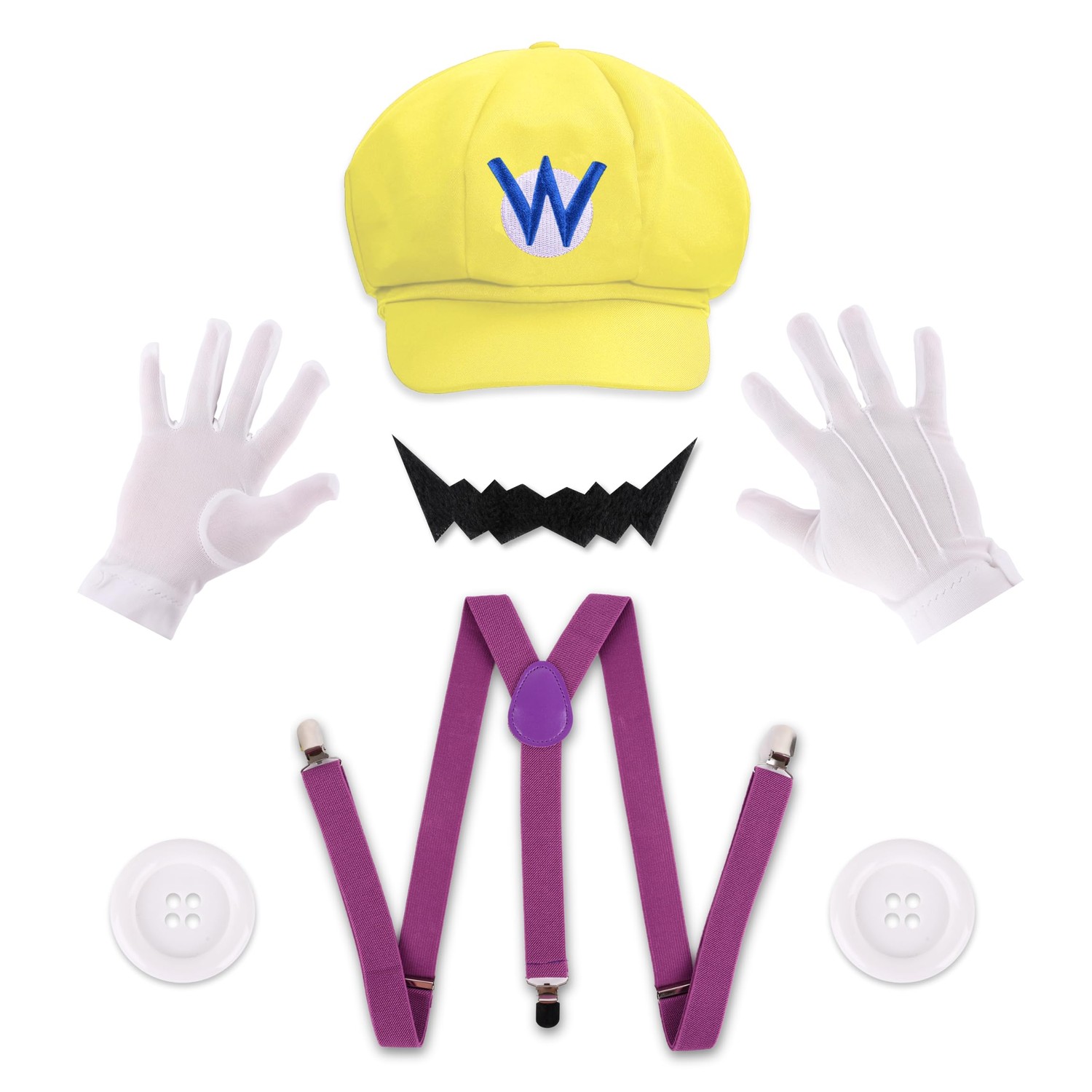 PIIDUOO Wario Costume Adult Halloween - Wario Yellow Hat Mustache ...