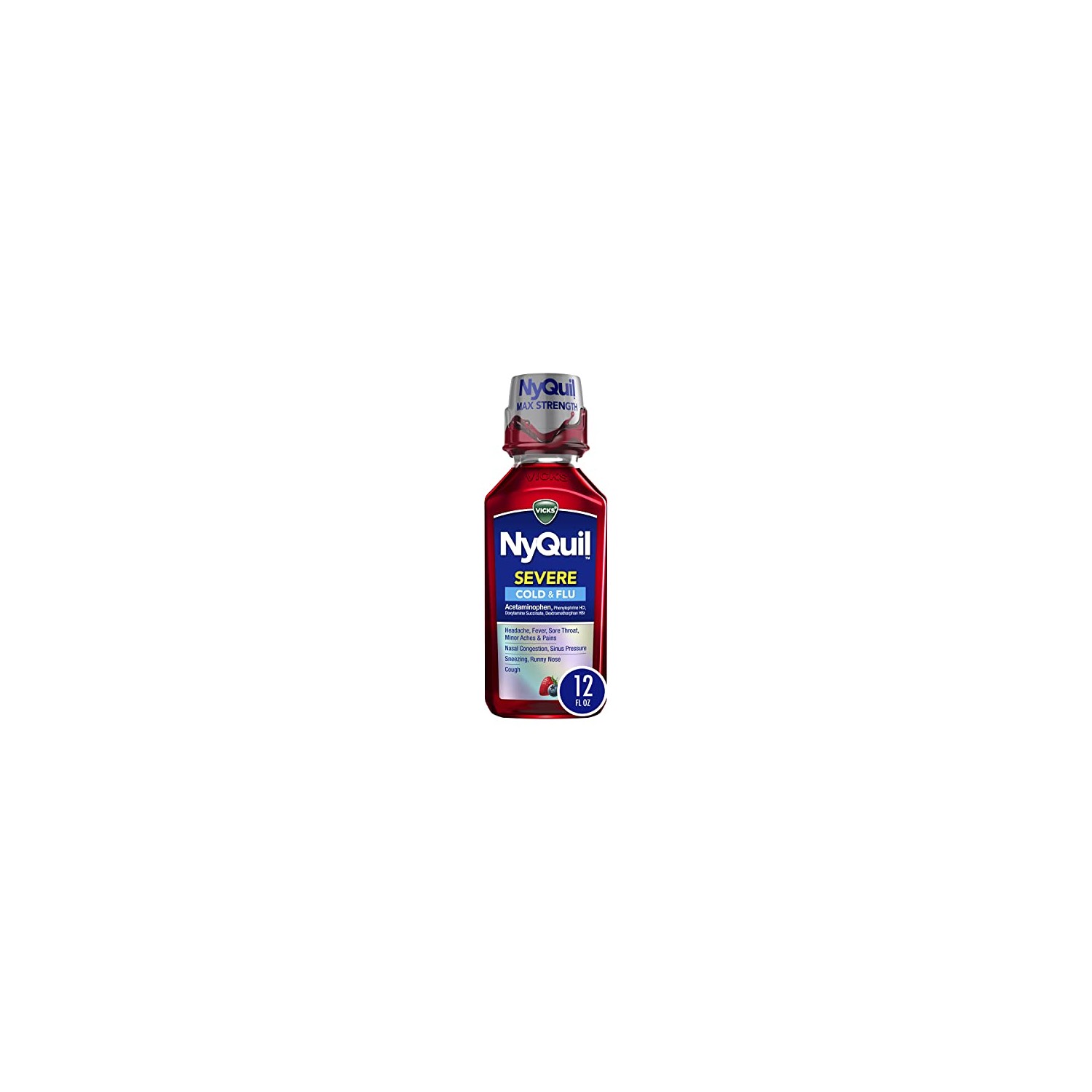 Vicks NyQuil SEVERE Cold and Flu Relief Liquid Berry Flavored Medicine ...