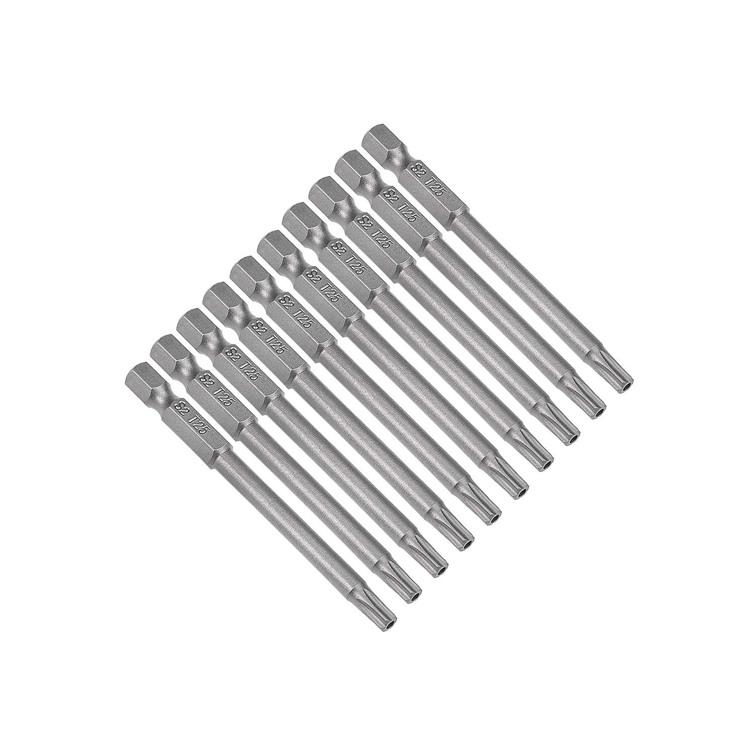 uxcell 10 Pcs 1/4" Hex Shank T25 Magnetic Security Torx Screwdriver Bits 75mm Length - ibspot.com