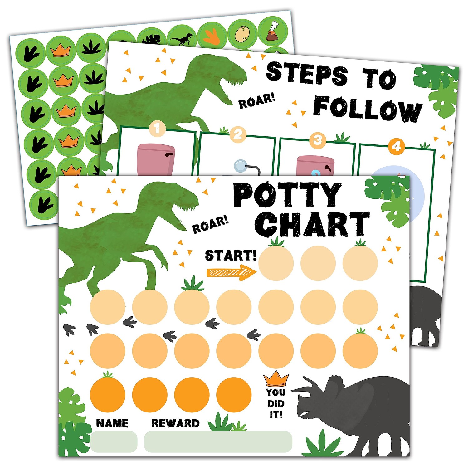 Dinosaur Potty Trainning Sticker Chart for Toddlers Boys Girls, 20 ...